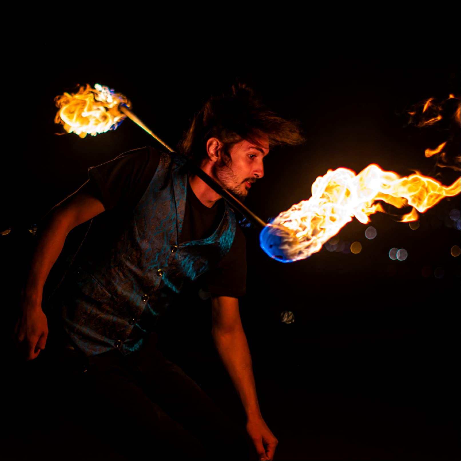 FIRE MECCA Fire Staff – 3 Inch Woven Kevlar MoonBlaze Head – Custom Length – 60 Inch Length – Aluminum Tube Body – Flow, Spinning, Circus, Dance Prop – for Festivals, Ceremonies, & Performances