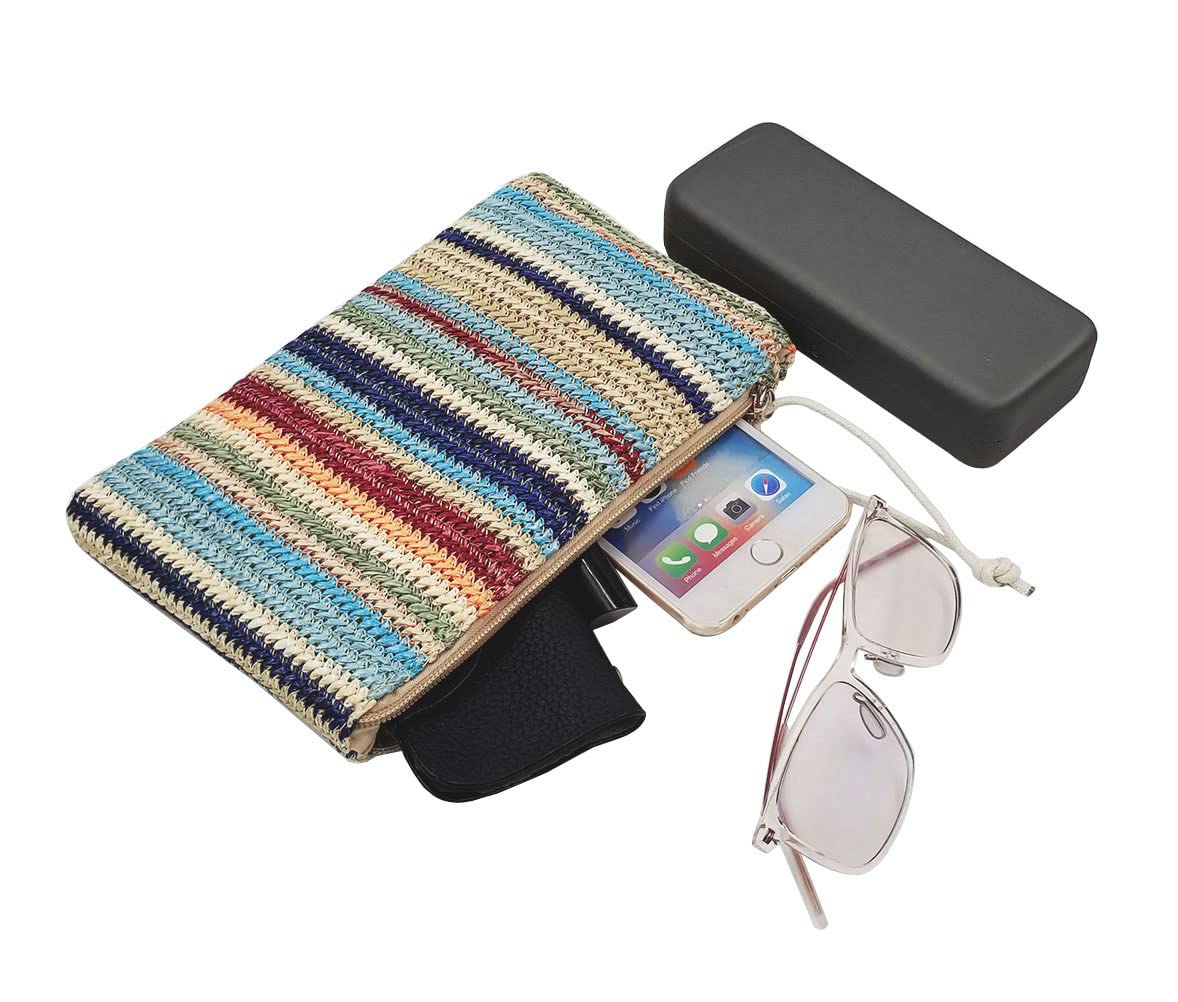 Arnosoar Straw Clutch Bag Summer Beach Stripe Purse Women Woven Zipper Wristlet Wallets small
