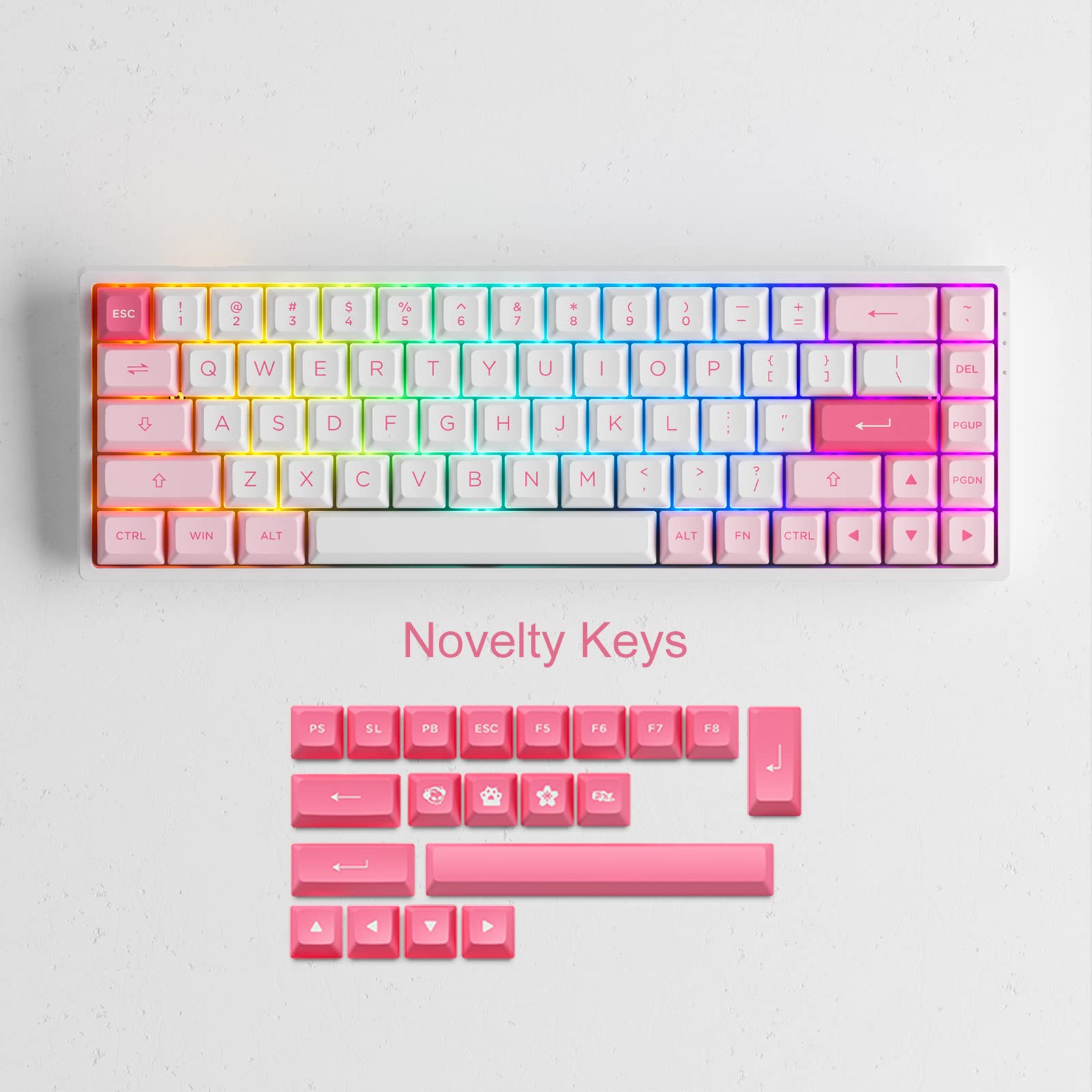 Akko 3068B Plus Prunus Lannesiana 65% Percent Hot Swappable Pink Mechanical Keyboard Wireless with Extra 90pcs Jelly Black Linear Switches, Wired/Bluetooth RGB Gaming Keyboard with PBT Keycaps