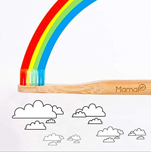 MamaP Rainbow Bamboo Toothbrush, Biodegradable, Natural Bamboo Toothbrush for Sensitive Teeth, Non-Toxic + Eco Friendly toothbrushes, for Adults (3 Pack) - Rainbow
