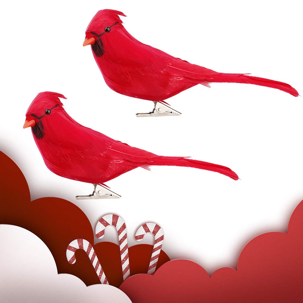 Firlar 12 Pcs Artificial Cardinal bird with Clip, 5.5 Inch Simulated Foam Bird Christmas Cardinal Birds Red-billed Ornaments for Wedding Decoration Home Garden Establishment Party Accessories