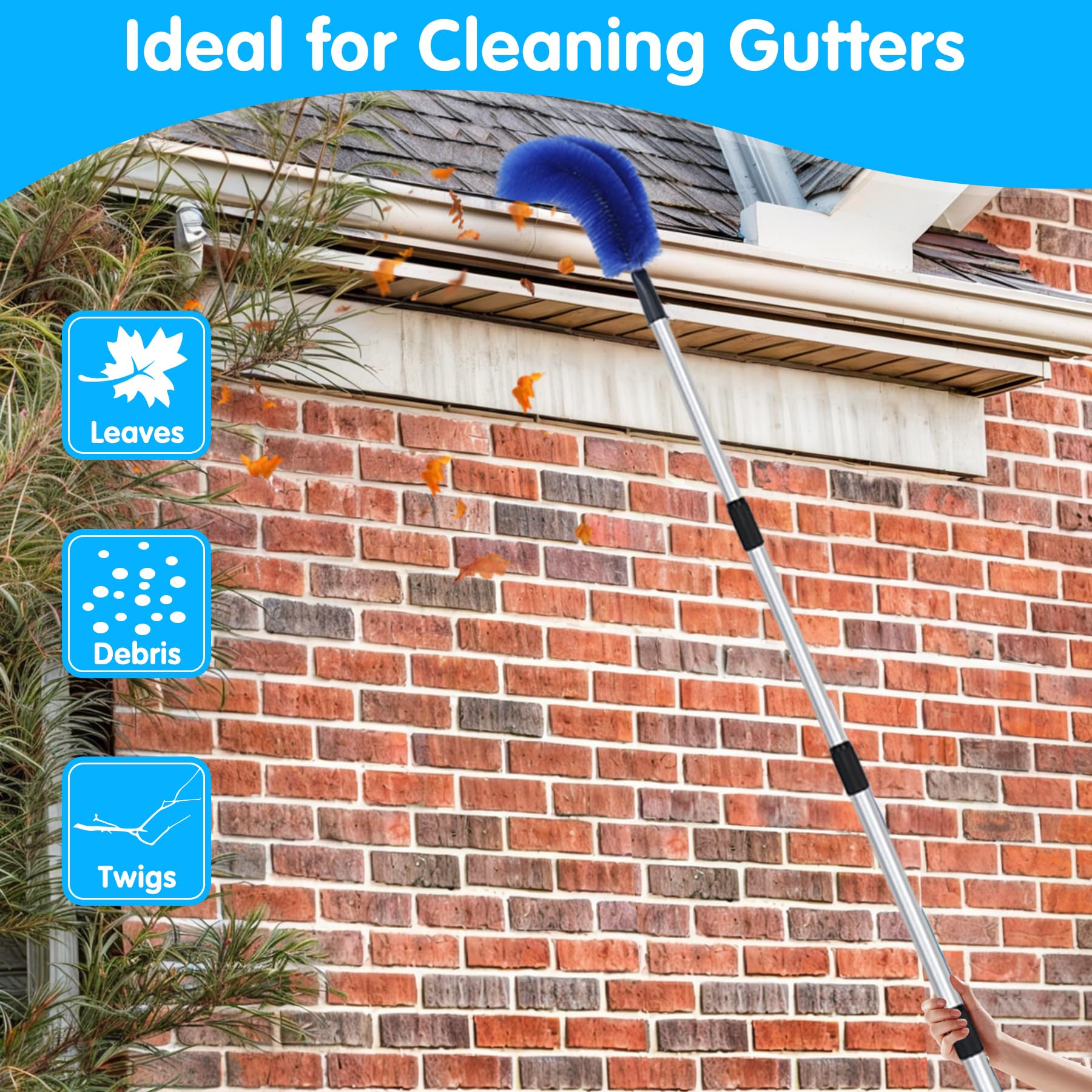 Air Jade Gutter Cleaning Brush, Adjustable Roofing Gutter Cleaning Tools From The Ground, Easy Cleaning Leaves and Debris
