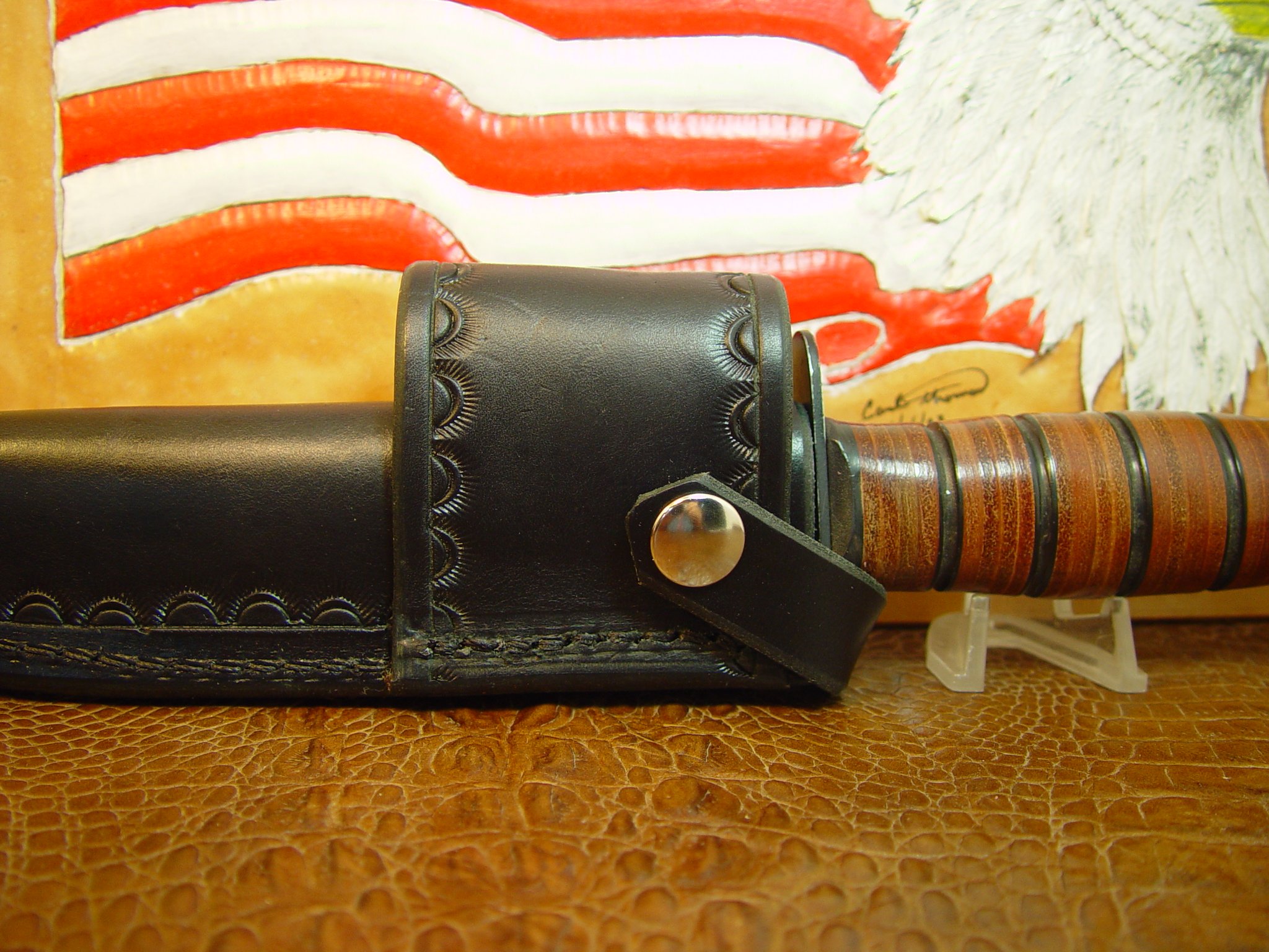 Black Leather Knife Sheath, Made to Fit a Ka Bar Marine Fighter Knife