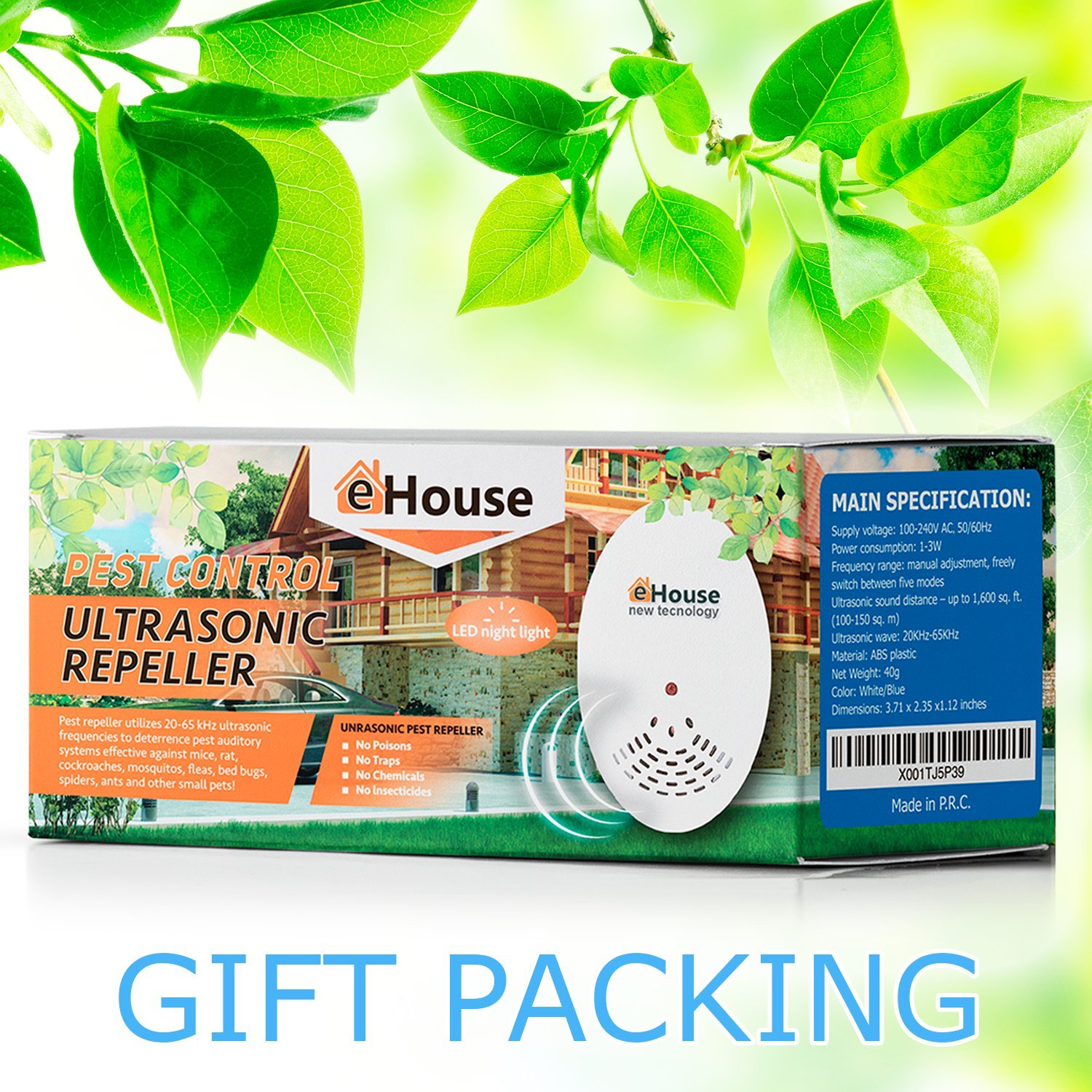 BH-1, Ultrasonic Pest Control Repeller - Electronic & Ultrasound, Indoor Plug-in Repellent - Get rid of - Rodents, Mice, Squirrels, Bats, Insects, Bed Bugs, Ants, Fleas, Spiders, Roaches (2 Pack)