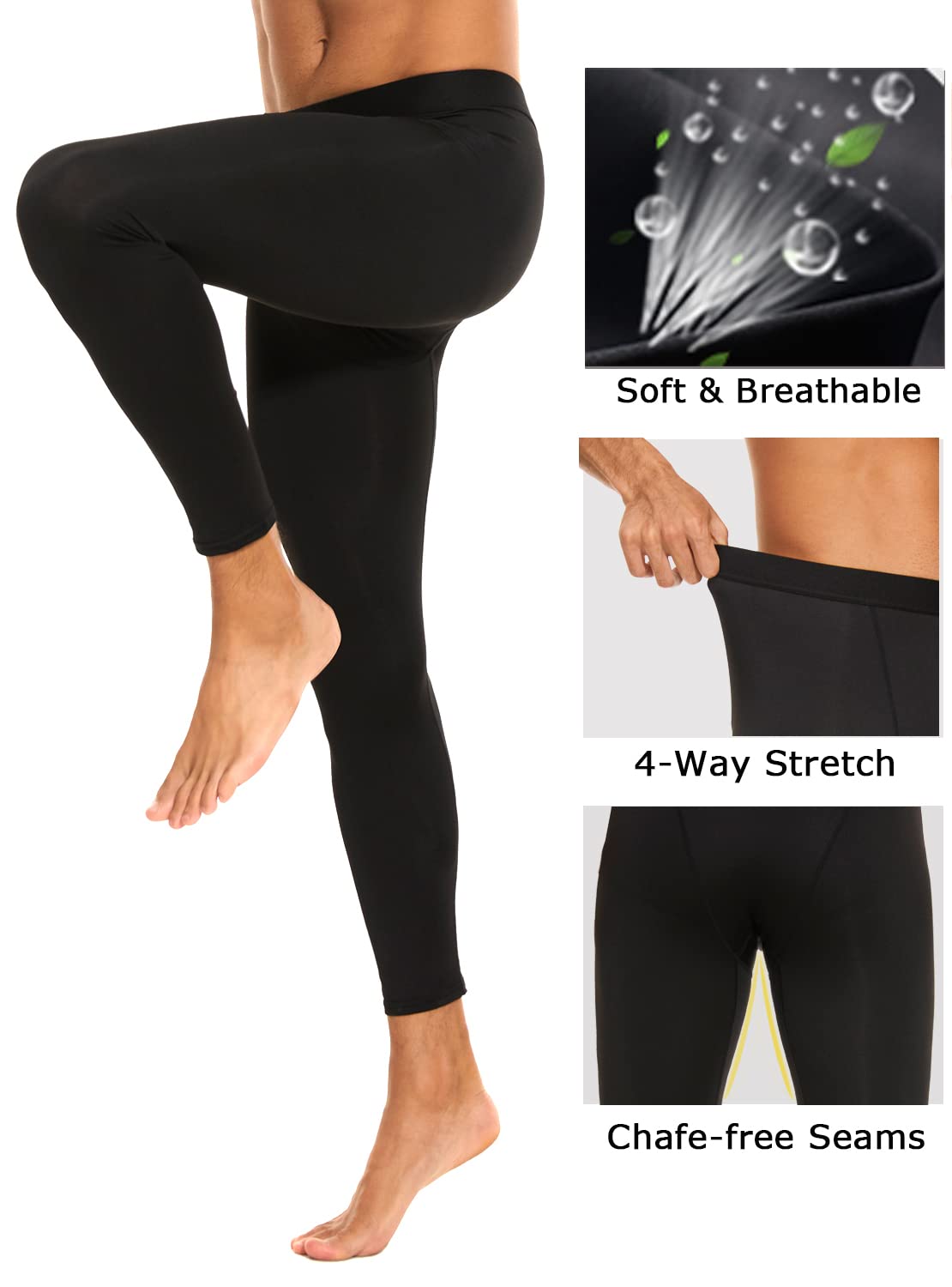 Alvago Men's Compression Pants, Cool Dry Athletic Workout Running Tights Leggings with Pocket/Non-Pocket Black