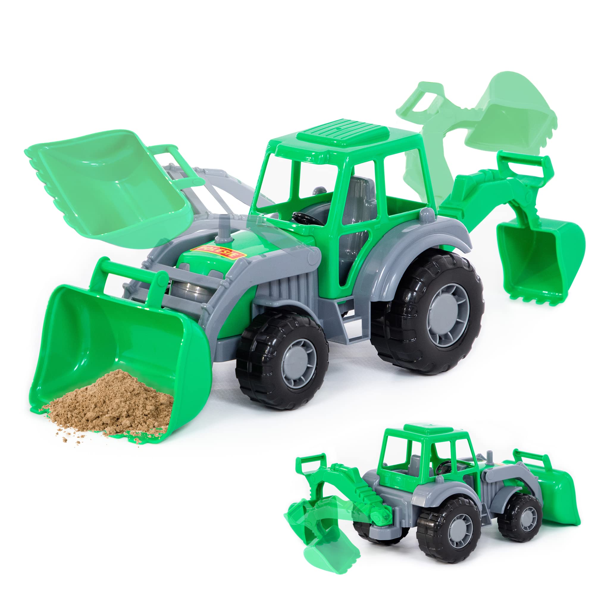 CO-T Excavator Toy for Boys - Backhoe Toy for Toddlers - Toy Bulldozer for Toddler - Toy Backhoe Sand Truck - Sandbox Toys by Polesie - Green Excavator Beach Toy