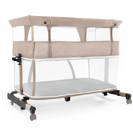 Baby Crib,3 in 1 Baby Bassinet Bedside Crib Bedside Sleeper Adjustable Portable Bed for Infant,Baby Newborn Must Have Bed,Beige