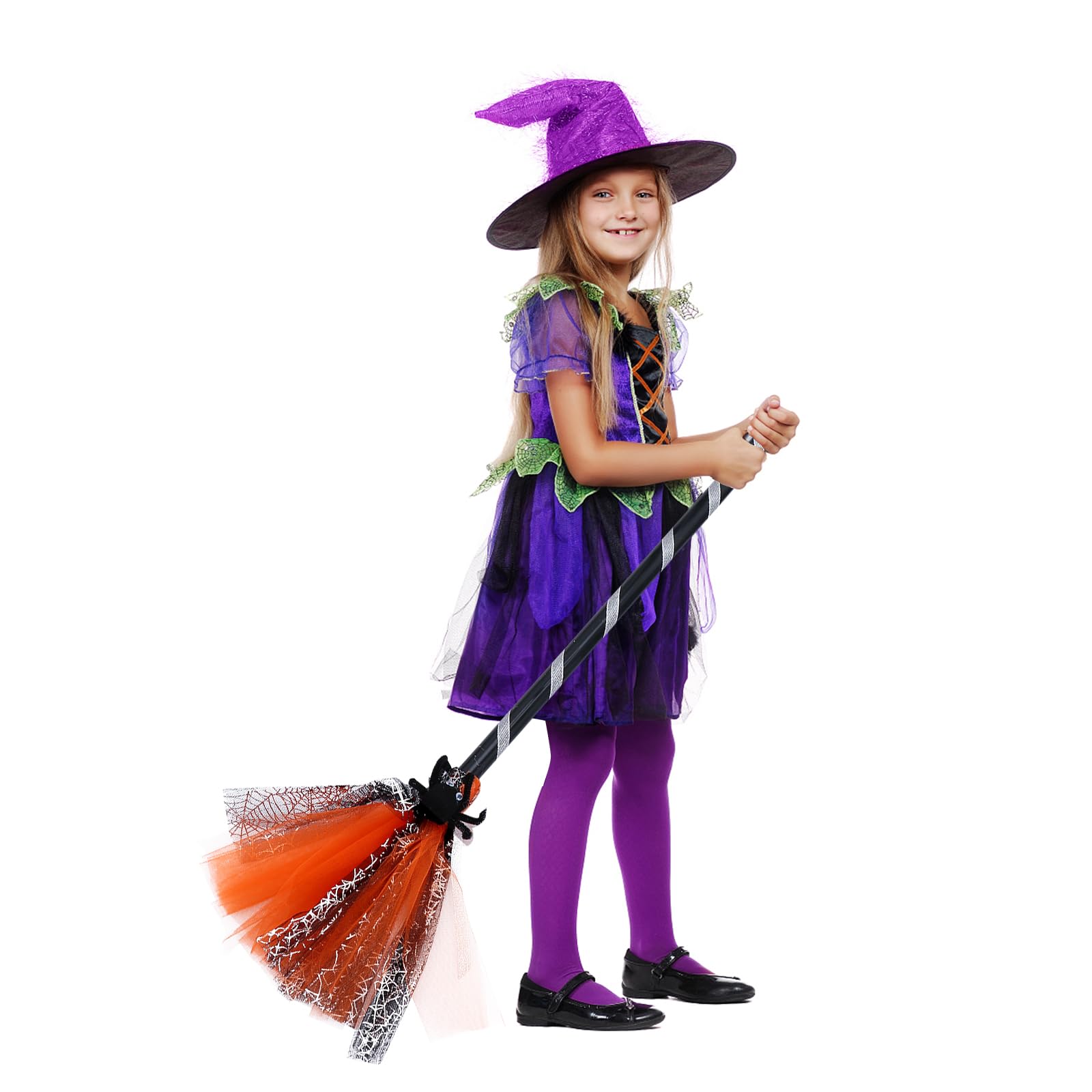 Beavorty Halloween Witch Broom Witch Broomstick Cosplay Broom Props Realistic Wizard Flying Broom Stick Accessory for Costumes Orange