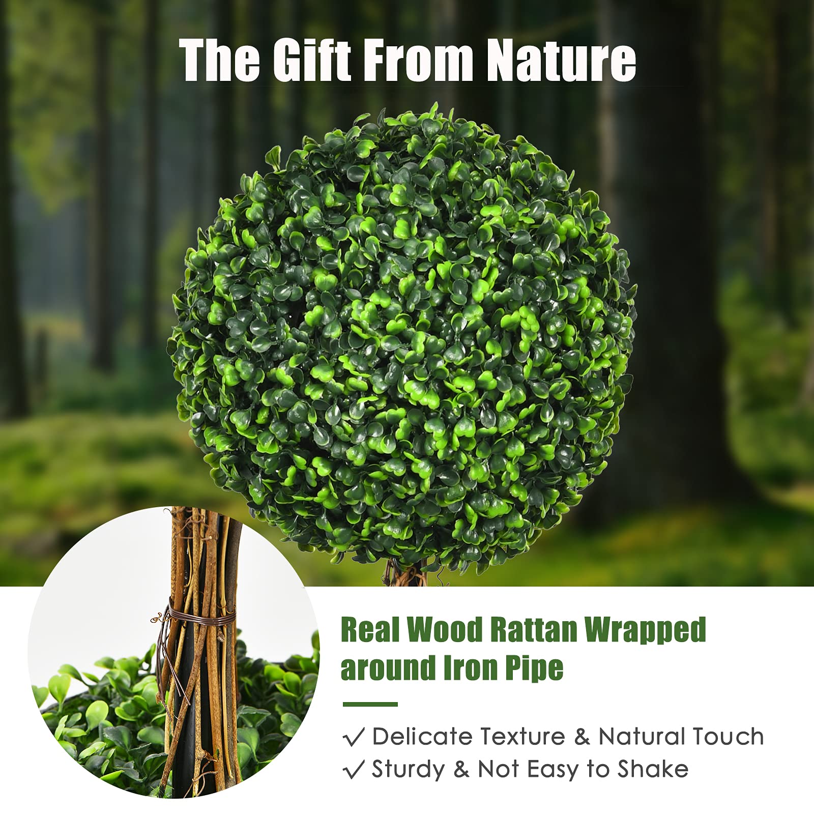 Goplus 2.5 Ft Artificial Boxwood Topiary Tree, Fake Greenery Plants Triple Ball Tree, Leaves & Cement-Filled Plastic Flower Pot Decorative Trees for Home, Office, Indoor and Outdoor Use