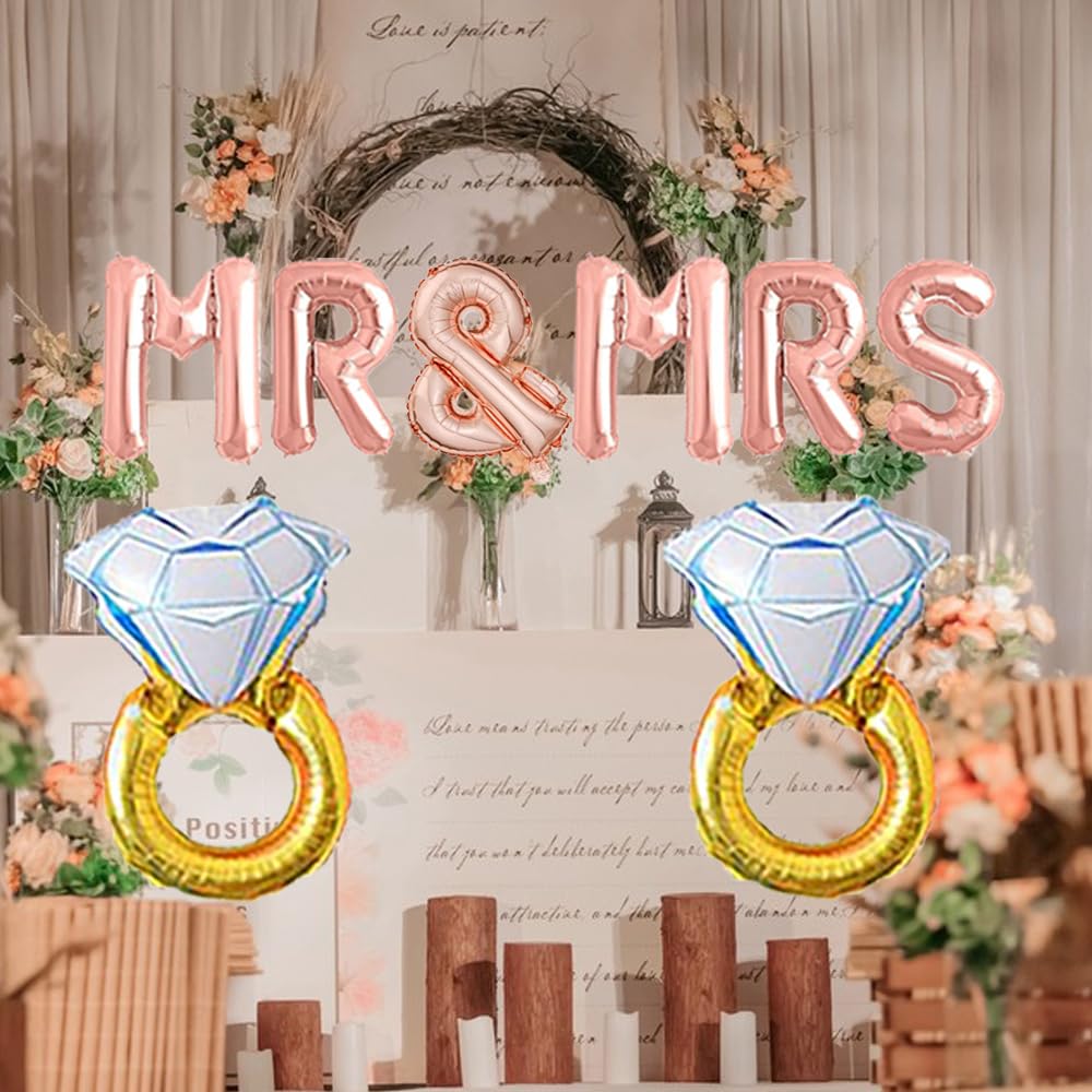 Rose Gold Mr & Mrs Balloons, Wedding/Engagement/Bridal Shower/Bachelorette Party Sign Supplies Decorations
