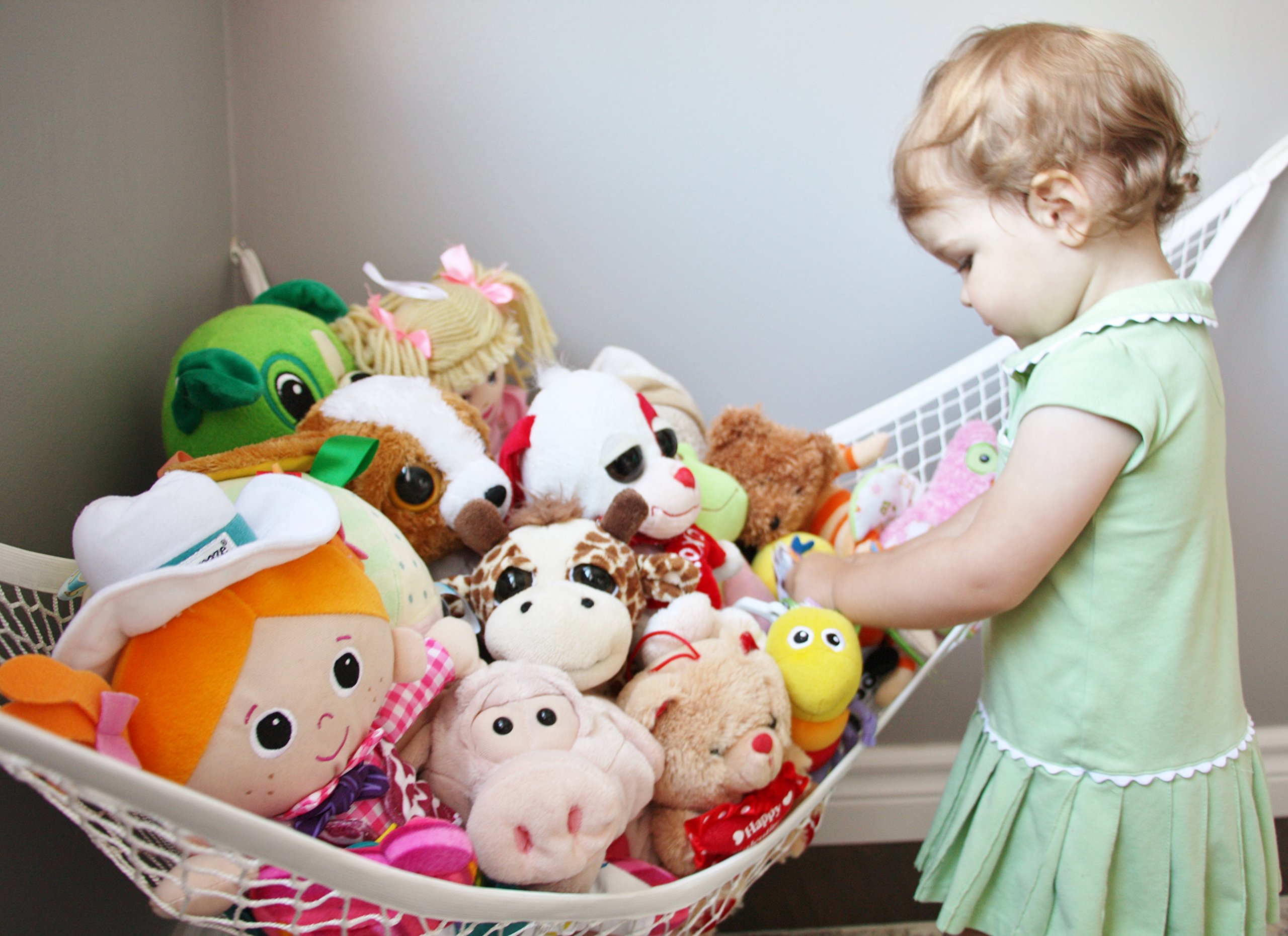MiniOwls Toy Storage Hammock for any Room Corner. Strong and Sturdy Net for Stuffed toy Animals. Great to Keep Stuffies of the Kid's Bed. (White, X-large (Pack of 1))