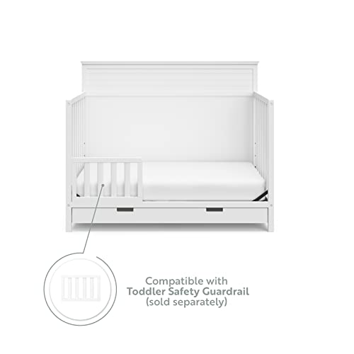 STORKCRAFT Homestead 5-in-1 Convertible Crib with Drawer (White) – GREENGUARD Gold Certified, Crib with Drawer Combo, Includes Nursery Storage Drawer, Converts to Toddler Bed and Full-Size Bed