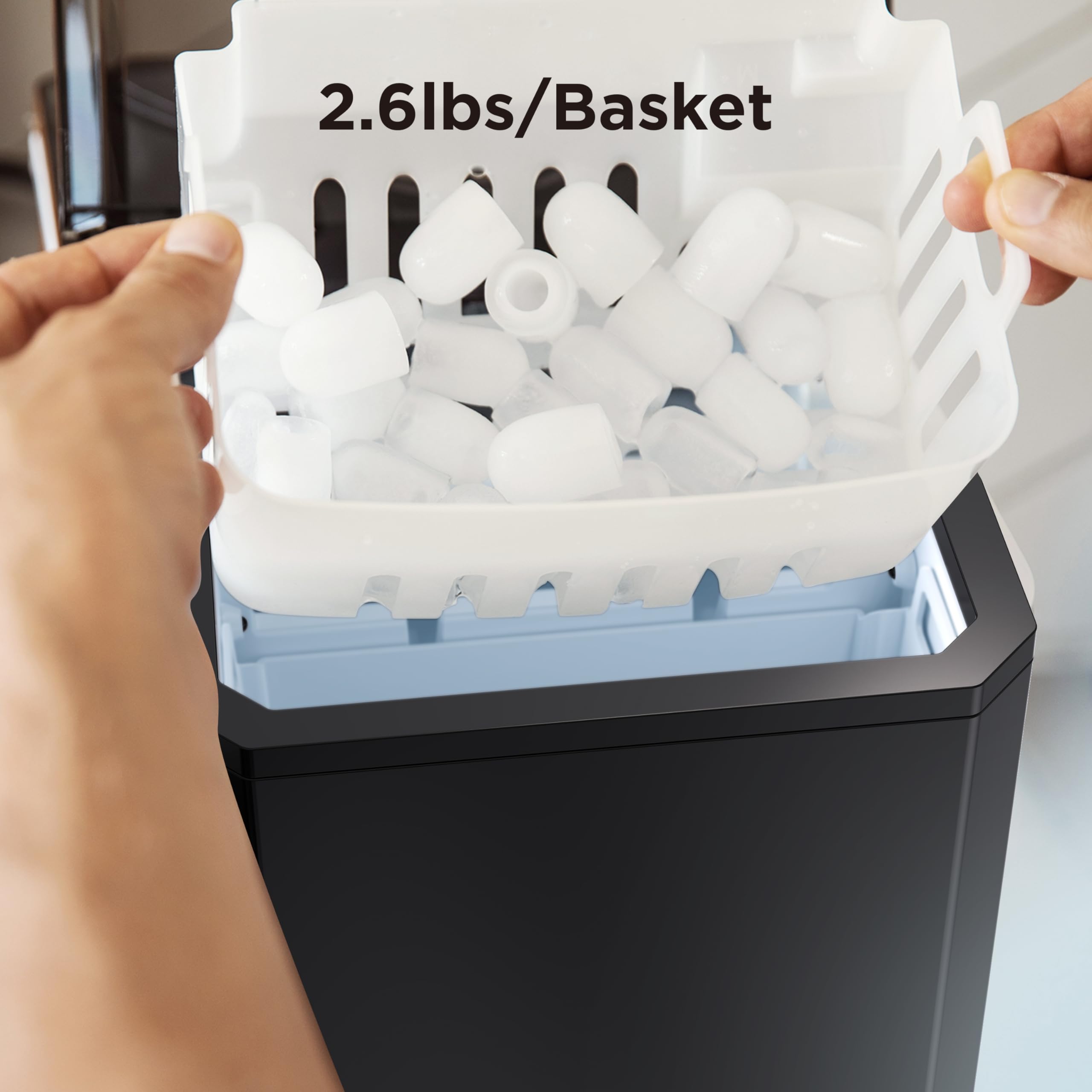 BEBISUNY Countertop Ice Maker, 9 Cubes Ready in 6 Mins, 12KG in 24Hrs, Self-Cleaning Ice Machine with Ice Scoop and Basket, 2 Sizes of Bullet Ice for Home Kitchen Office Bar Party, Black