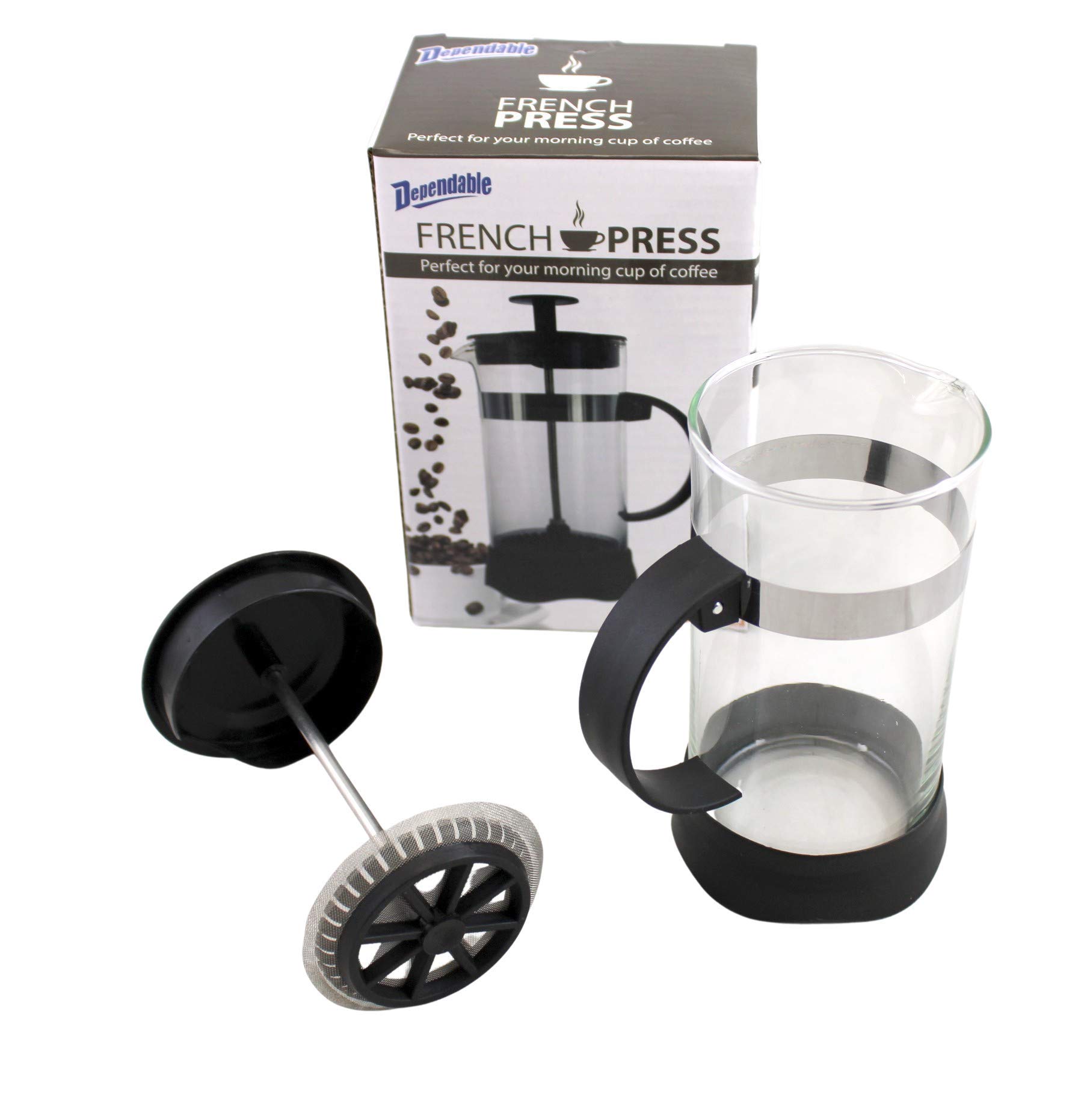 Dependable Industries inc. Essentials 12 Ounce Glass French Press Coffee & Tea Brewer - Single Cup, 3 Cup Espresso Compact, Durable, Easy to Use
