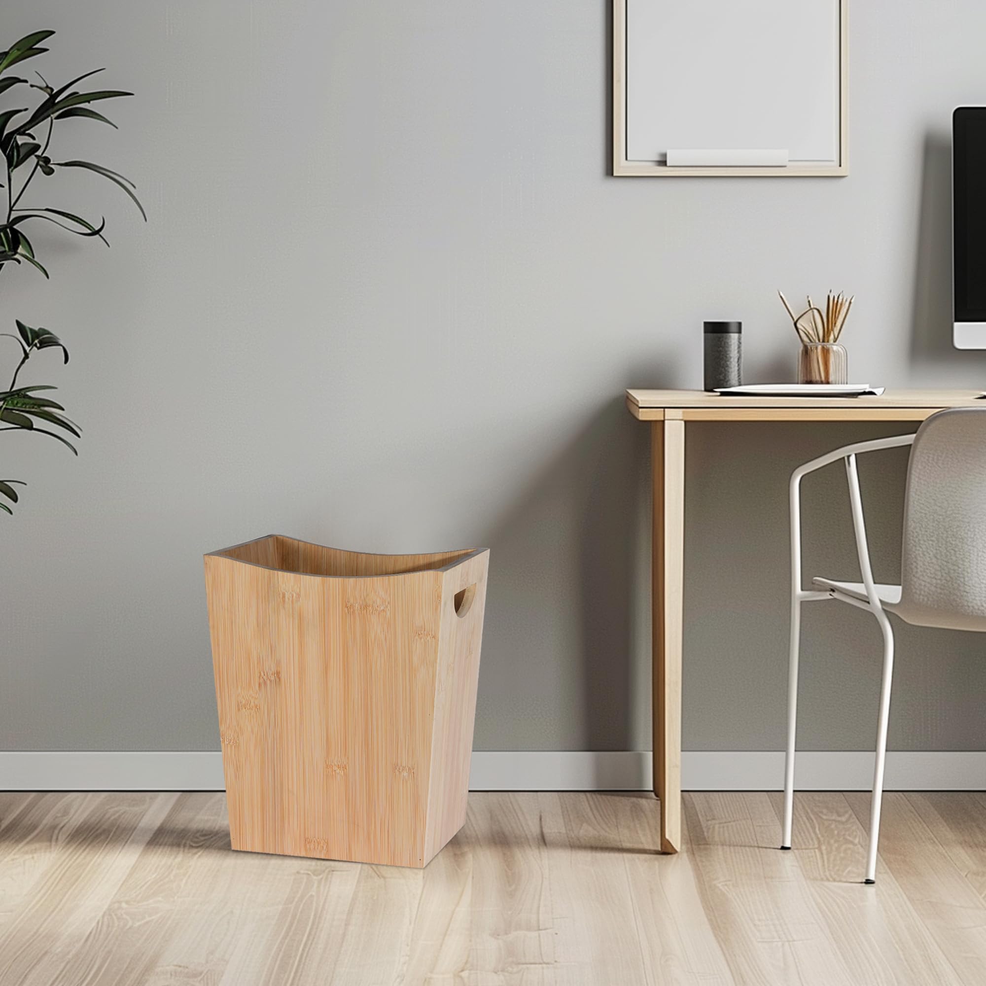 Bamboo Trash can,11.8" x 9.8" x 6"Small Waste Basket with Handles,Wooden Trash cans are Suitable for Offices, Bedrooms, Kitchens, and bathrooms