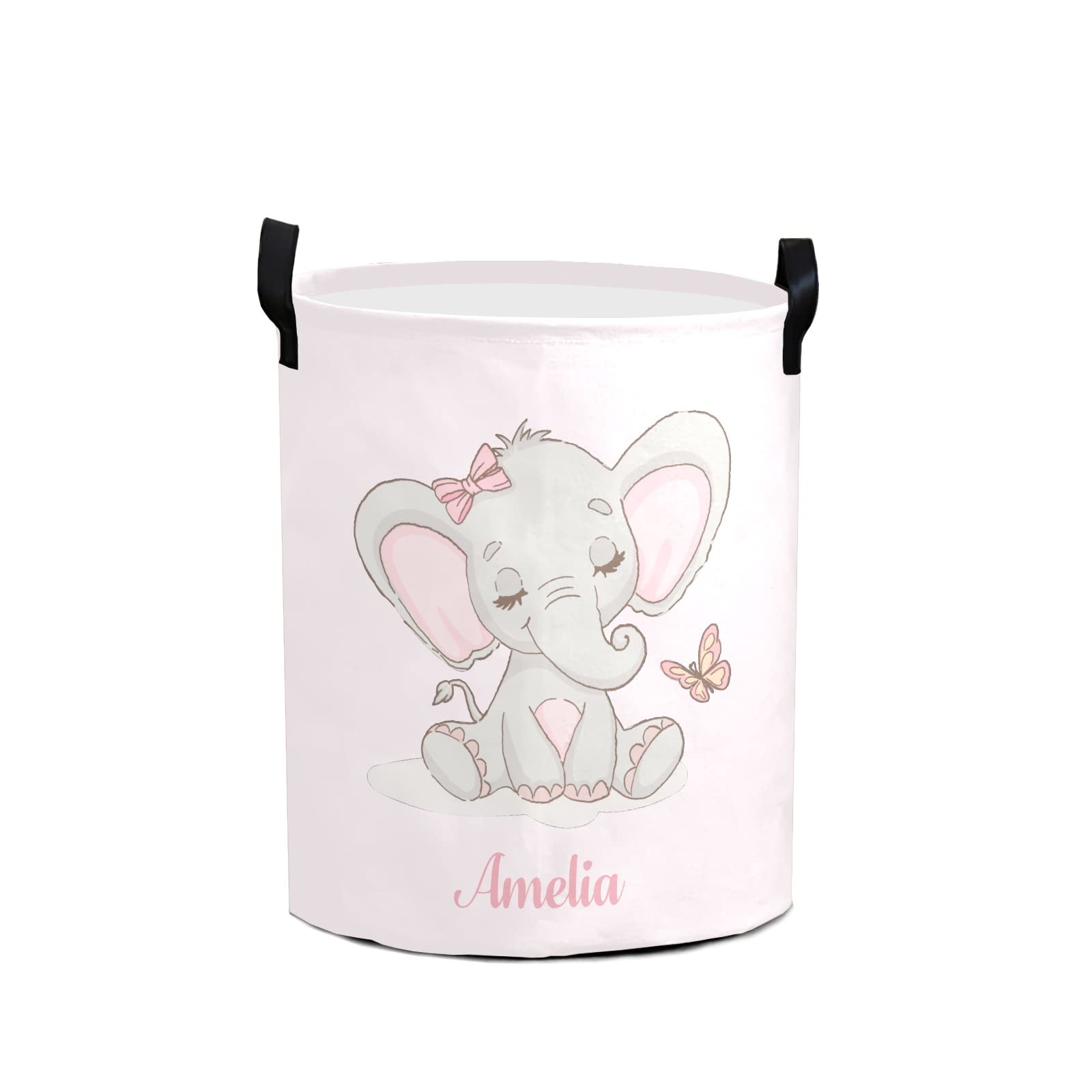 Baby Elephant Personalized Laundry Basket Clothes Hamper with Handles Waterproof,Collapsible Laundry Storage Baskets for Bathroom,Bedroom Decorative 19.7"Hx14.2"D