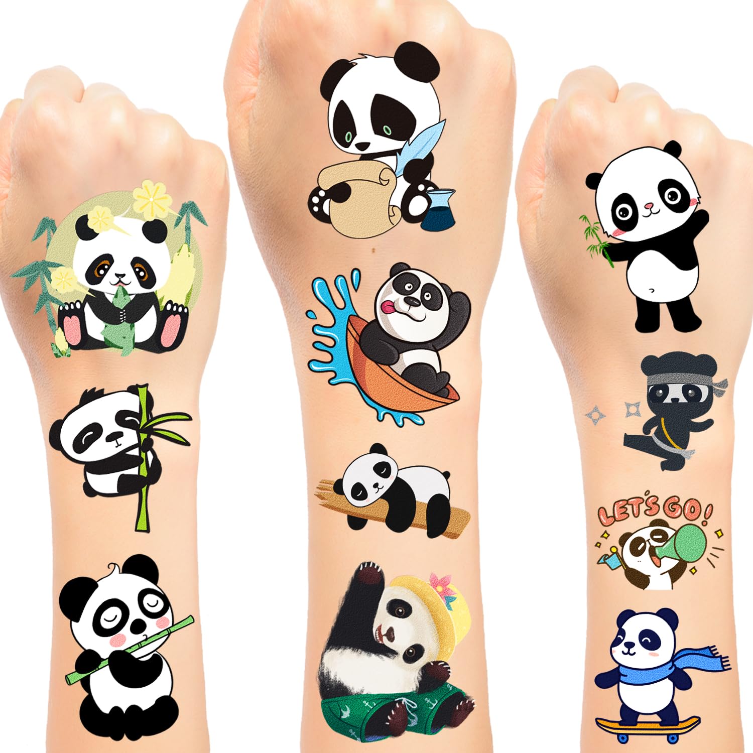 Allberll Panda Party Favor 144Pcs Temporary Tattoos 24 Sheet for Panda Birthday Party Decorations supplies Green