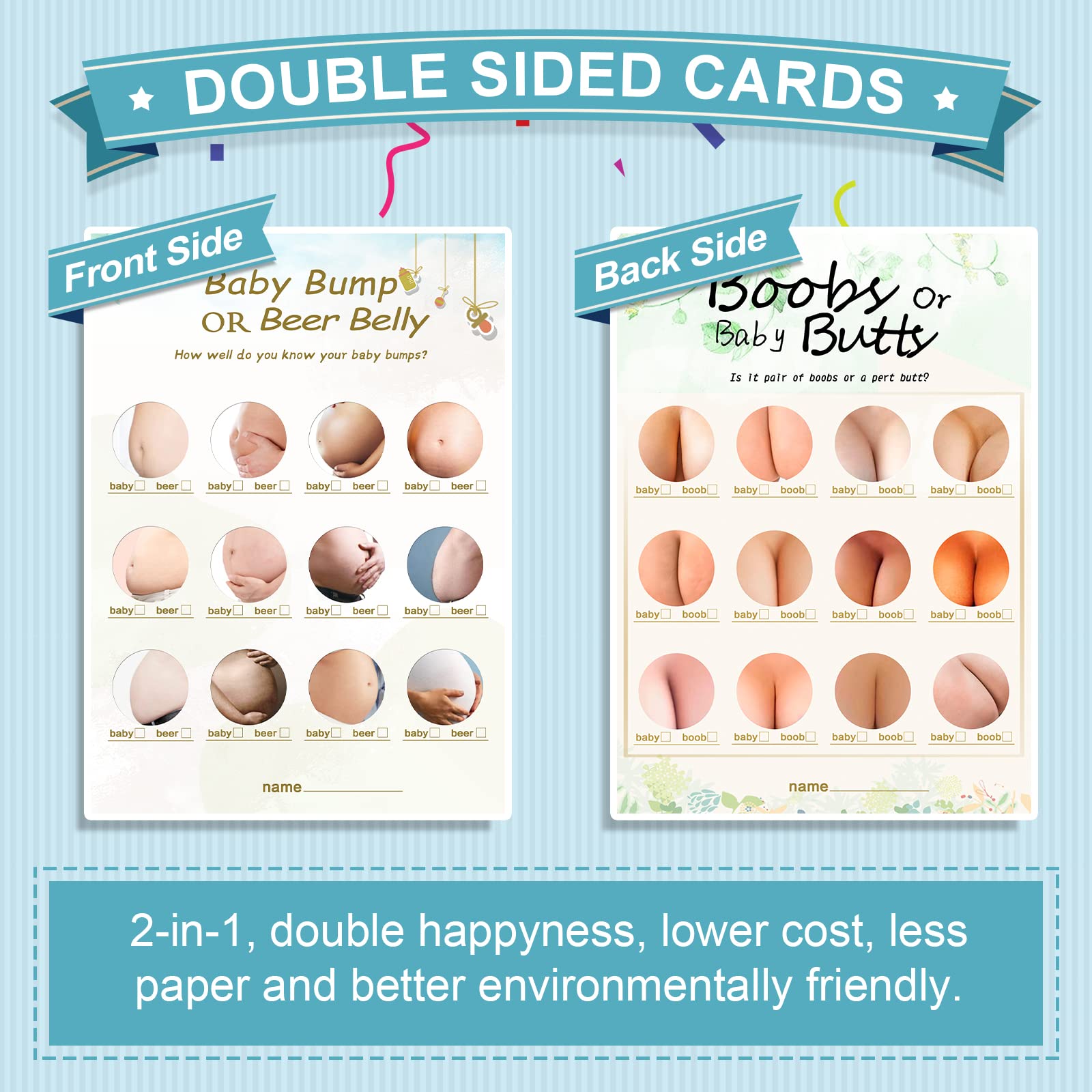 OLOUTAB Baby Shower Games-2 Games(50 of Each),Double-Sided,Fun,Hilarious and Easy to Play,Baby Shower Gender Neutral,with Answer Keys