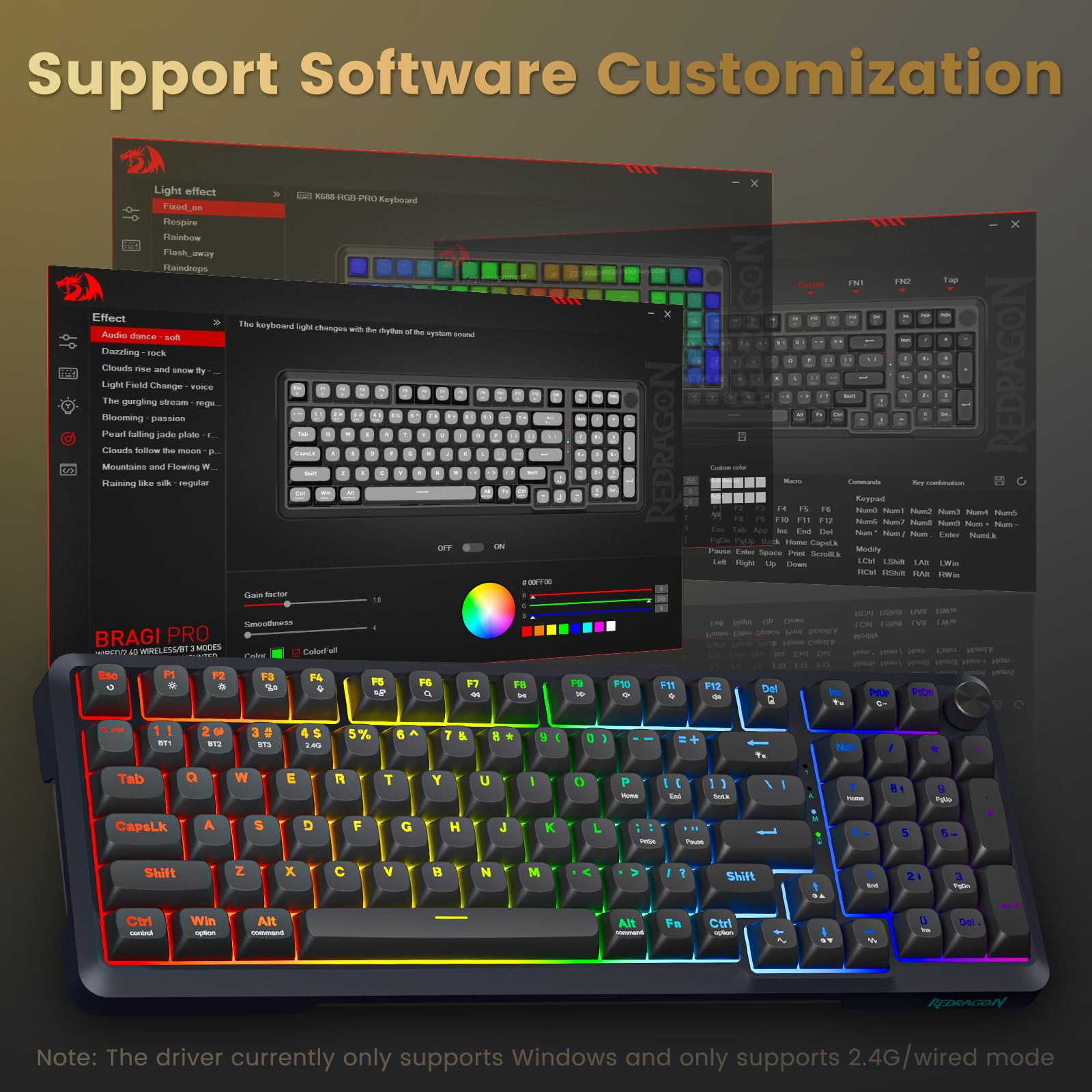 Redragon Mechanical Keyboard Wireless, Gaming Keyboard Wireless 3-Modes 94 Keys Mechanical Keyboard Hot-Swap Socket, RGB Creamy Gaming Keyboard Gasket Structure for PC/Tablet/Laptop/Xbox/PS4