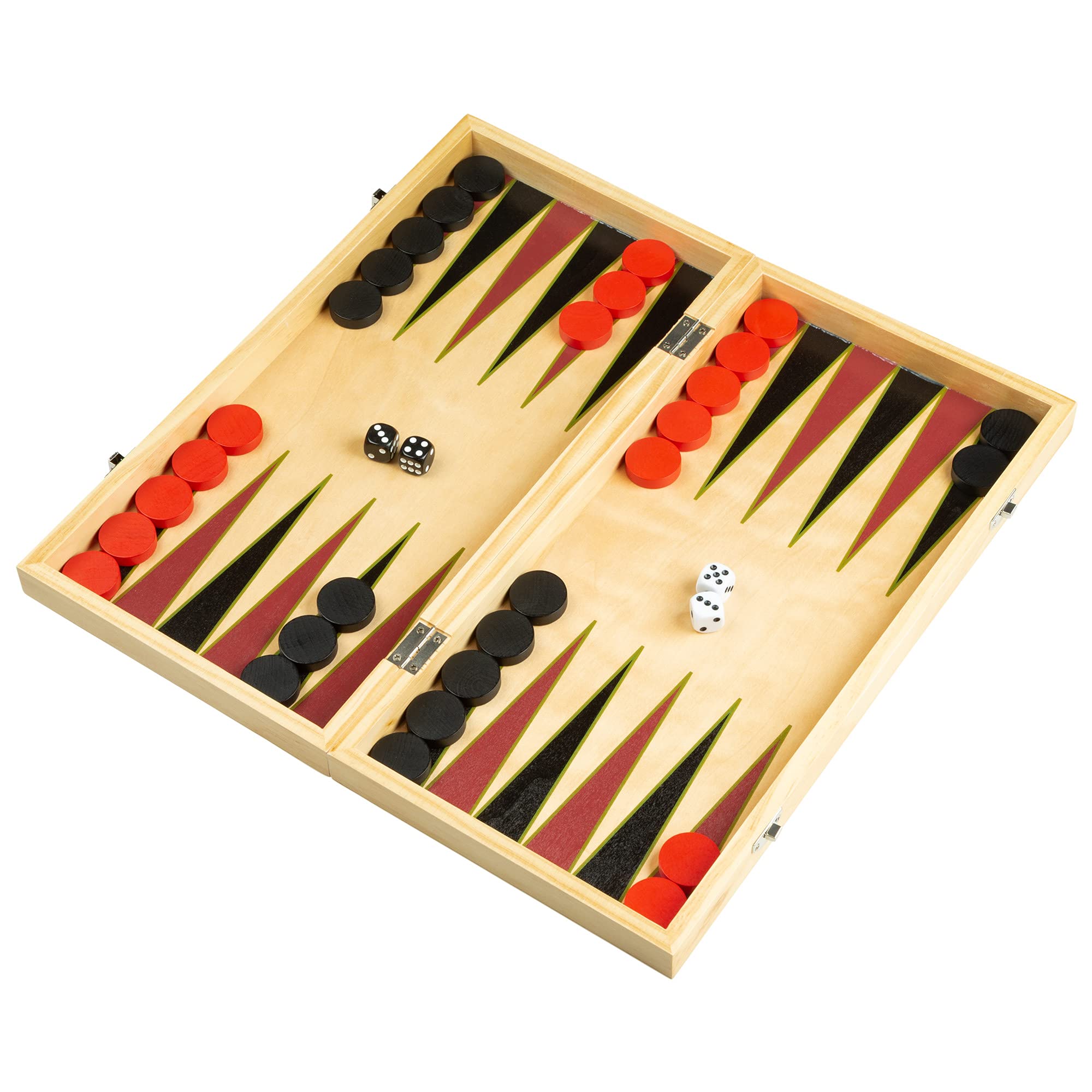 Leksak Games 16'' Wooden Chess Checkers Backgammon Set - 3 in 1 Board Games - Portable Travel Case Folding Board - Beginner Chess Set for Kids and Adults - 30 Checkers Pieces