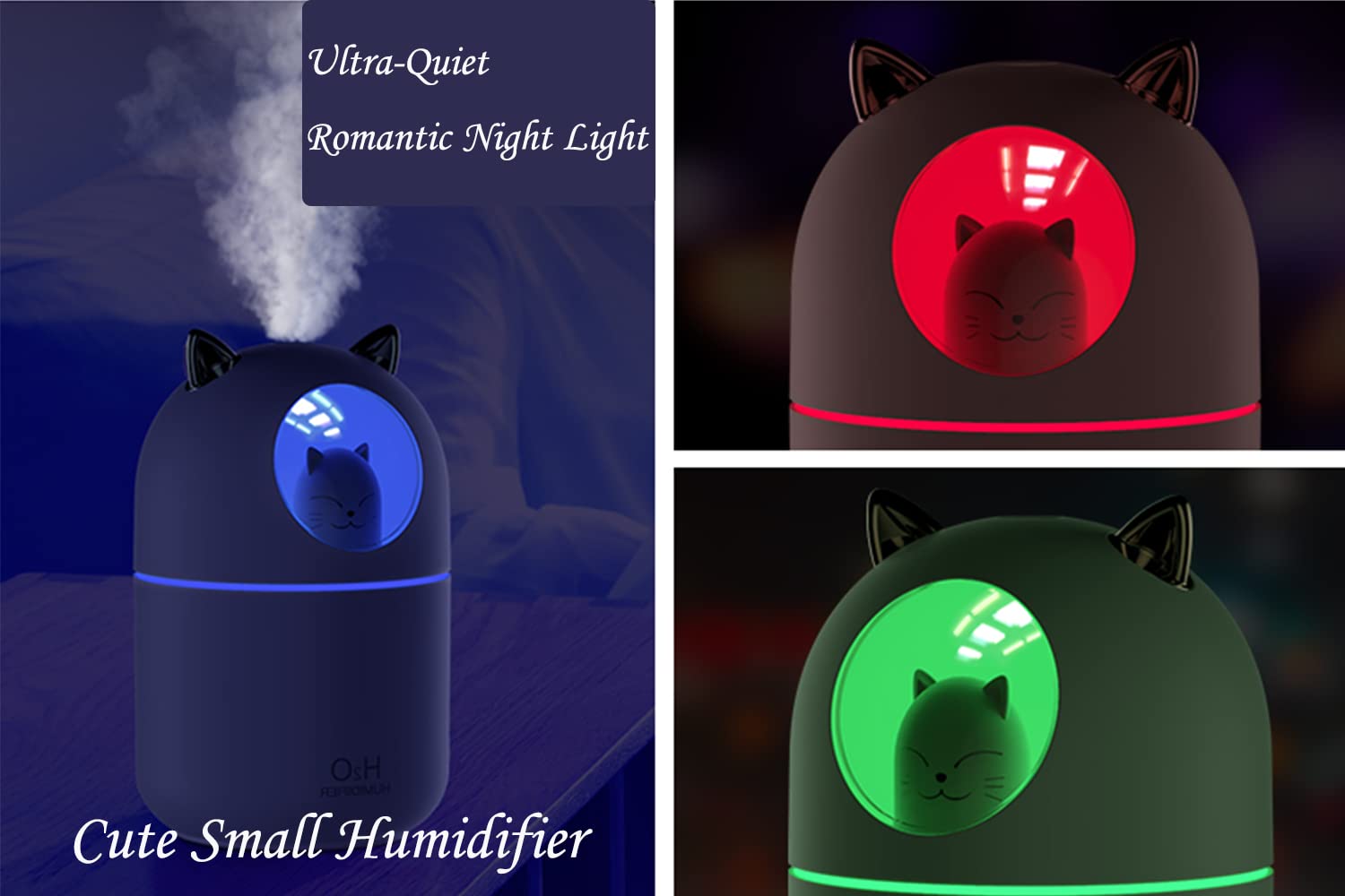 Portable Small Humidifier, 300ml Mini Cool Mist Humidifier with Night Light, USB Personal Humidifier Auto Shut-Off, Ultra-Quiet, 2 Spray Modes, Suitable for Home Office Travel(green)