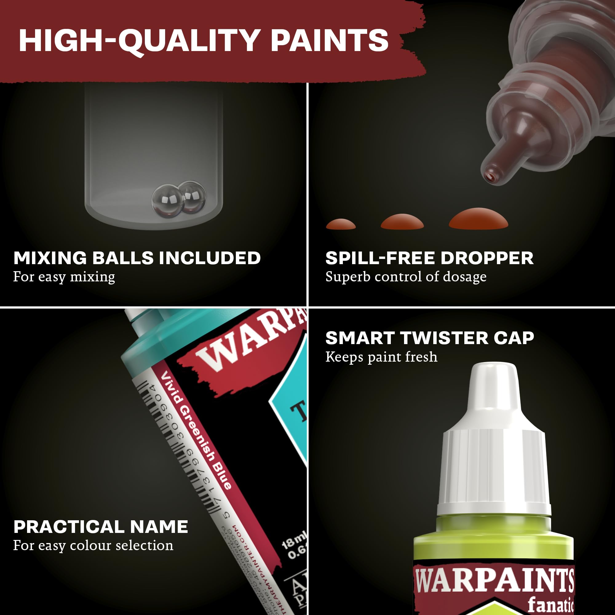 The Army Painter Warpaints Fanatic: Starter Set, 11 paints: 7 acrylic colours, 2 Metallics, 1 Wash, 1 Brush-On Primer, 1 Free Miniature figure and Starter Brush