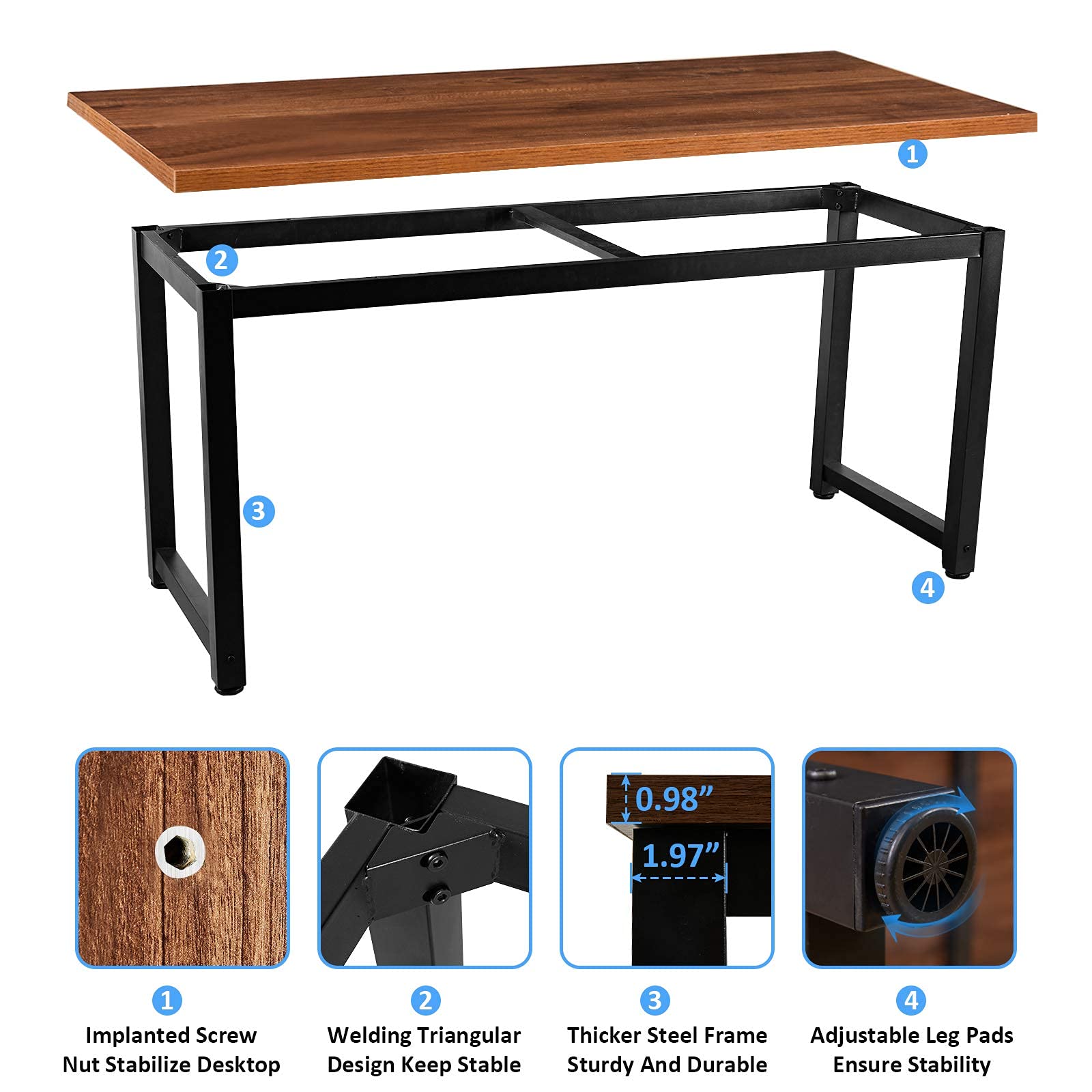Computer Desk Writing Desk Office Desk Home Desk 63" Metal Frame Sturdy Stable Laminated MDF Desktop Anti Scratch,for Writing,Games and Home Work Desk Modern Finish Wood Board and Sturdy Steel Legs