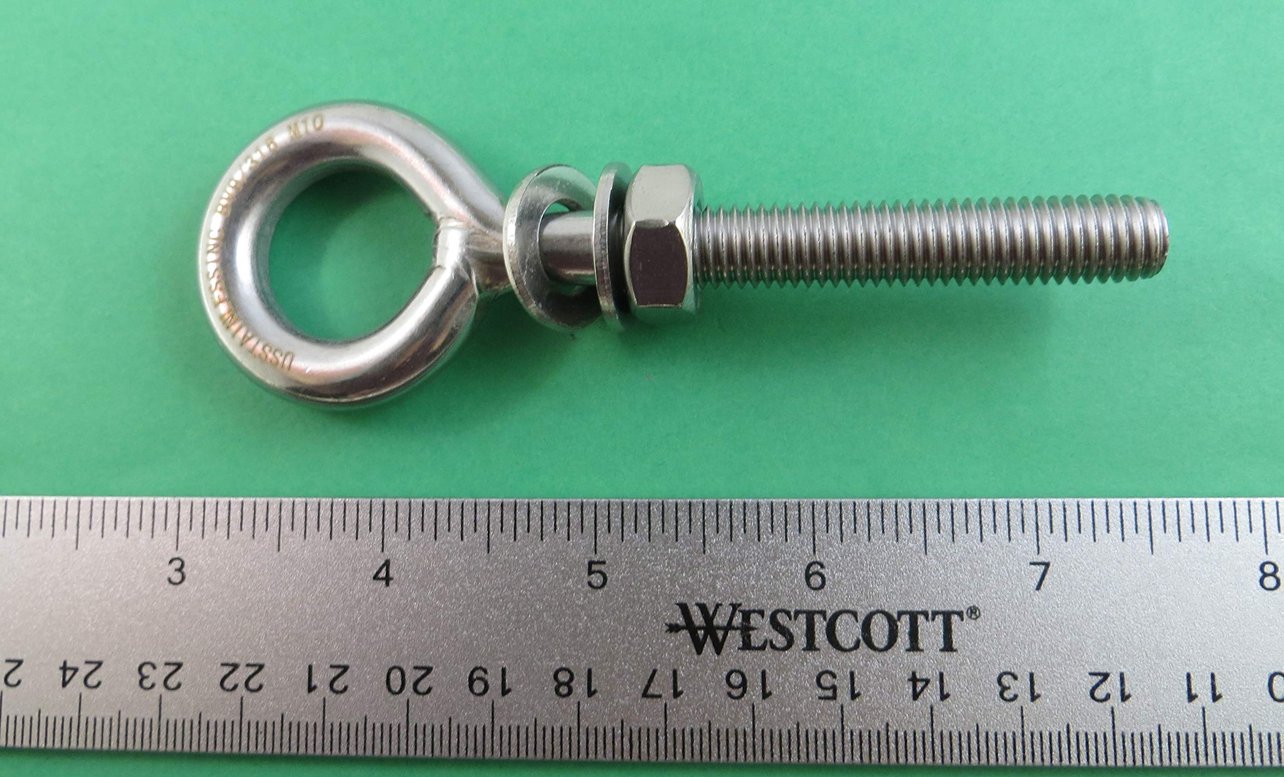 US STAINLESS 2 Pieces Stainless Steel 316 M10 Eye Bolt 10mm x 60mm (3/8" x 2 3/8") Marine Grade Pitch of 1.5