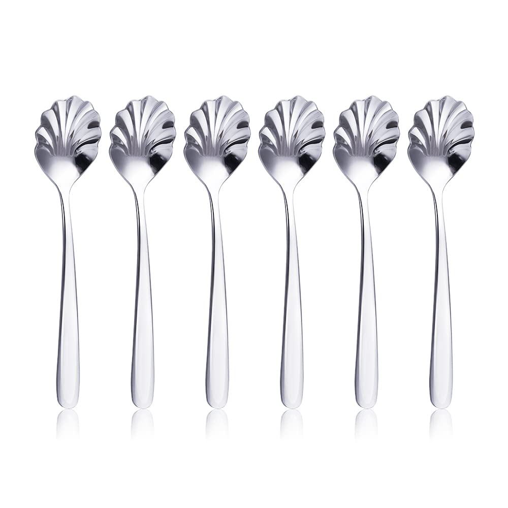Csinos 304 Stainless Steel Spoon Shell Shape Flatware Spoon Dessert Spoon Set of 6