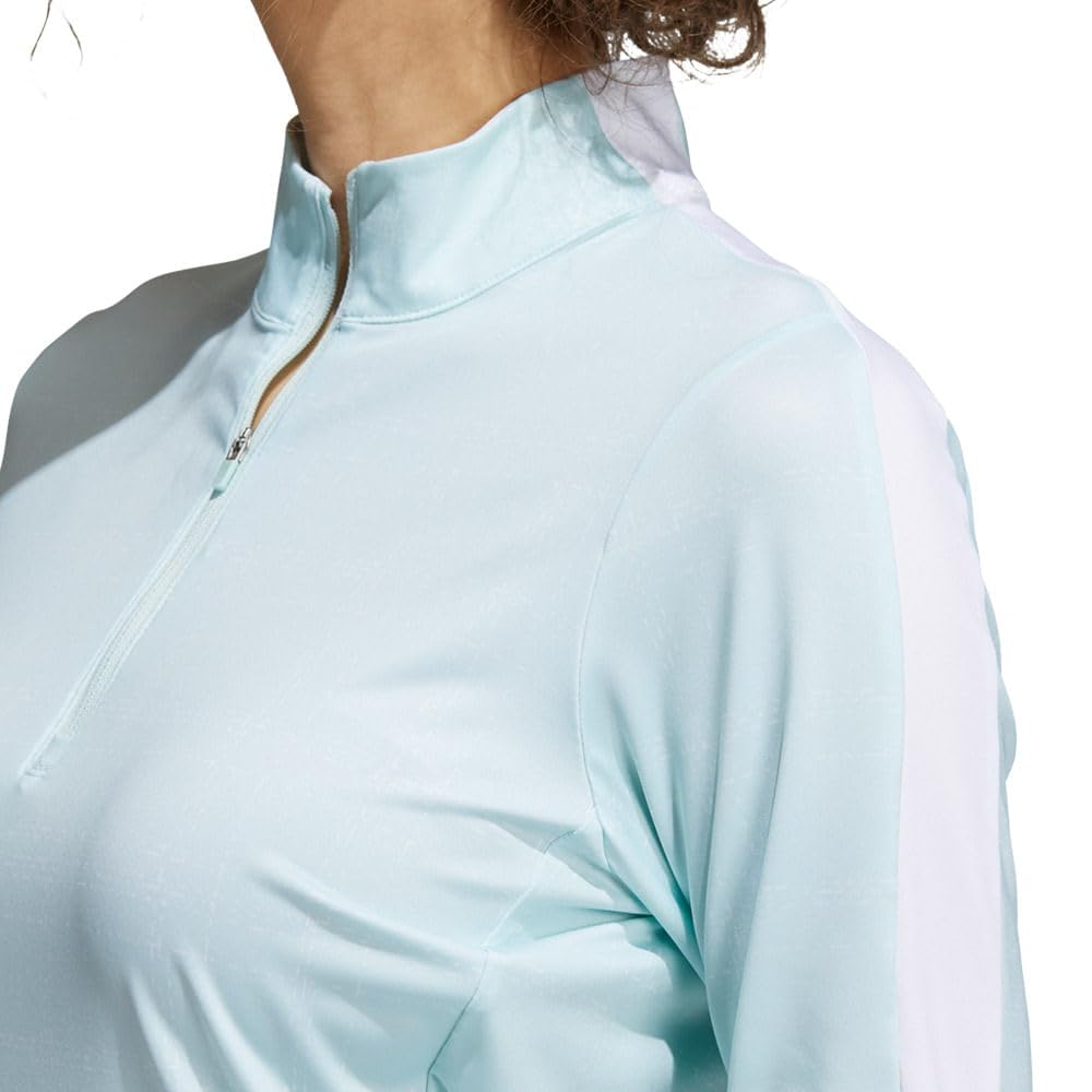 adidas Golf Women's Standard Sun Protection Printed Primegreen Long Sleeve Golf Shirt, White/Halo Mint, L