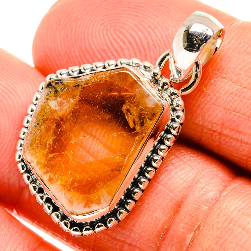 Ana Silver Co Rough Citrine Pendant 1 1/4" (925 Sterling Silver) - Handmade Jewelry, Bohemian, Vintage PD25327