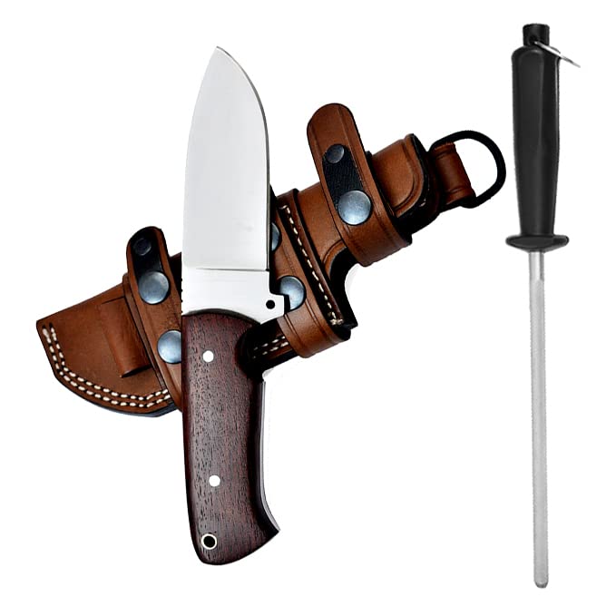 ALZAFASH Horizontal Carry Knife with Sharpening Steel, Handmade Tracker Knife with Honing Rod