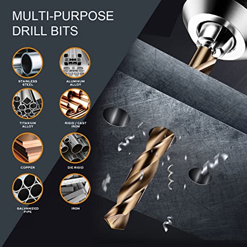 Cobalt Drill Bit Set - 19 Piece M35 Metric Cobalt Drill Bits with Storage Case - Perfect Drill Bits for Metal, Hardened & Stainless Steel, Cast Iron, and More!