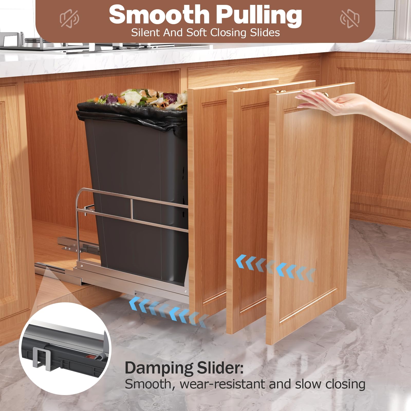 Biboraya 40 QT Pull Out Trash Can Under Cabinet,Slide Out Garbage Can Kit for Kitchen,Bathroom,Laundry,Garbage Can Not Included, Requires Minimum Cabinets Opening 12" W X 17" D