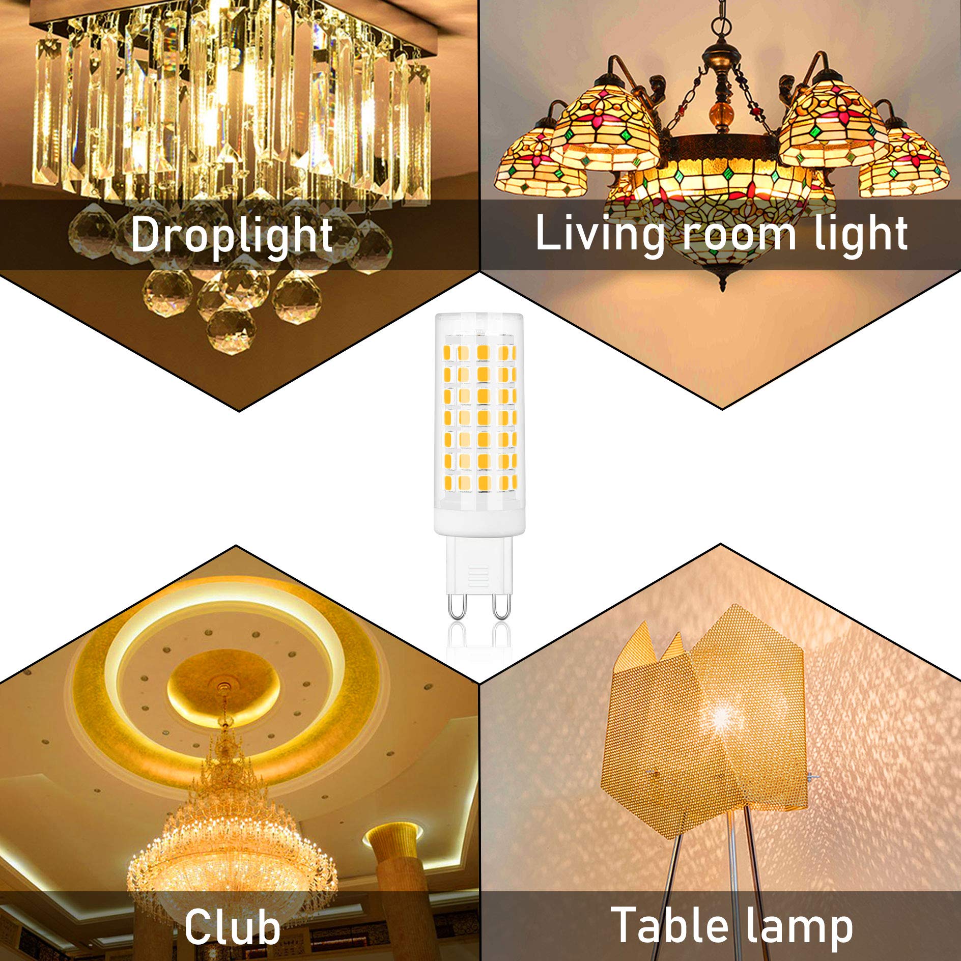 comzler G9 LED Bulb Bi Pin Base 6W Soft White 3000K G9 Base Bulbs, 60W Halogen Equivalent, 550LM, Ceramic Base G9 Light Bulbs for Chandelier, Non-dimmable, Pack of 6