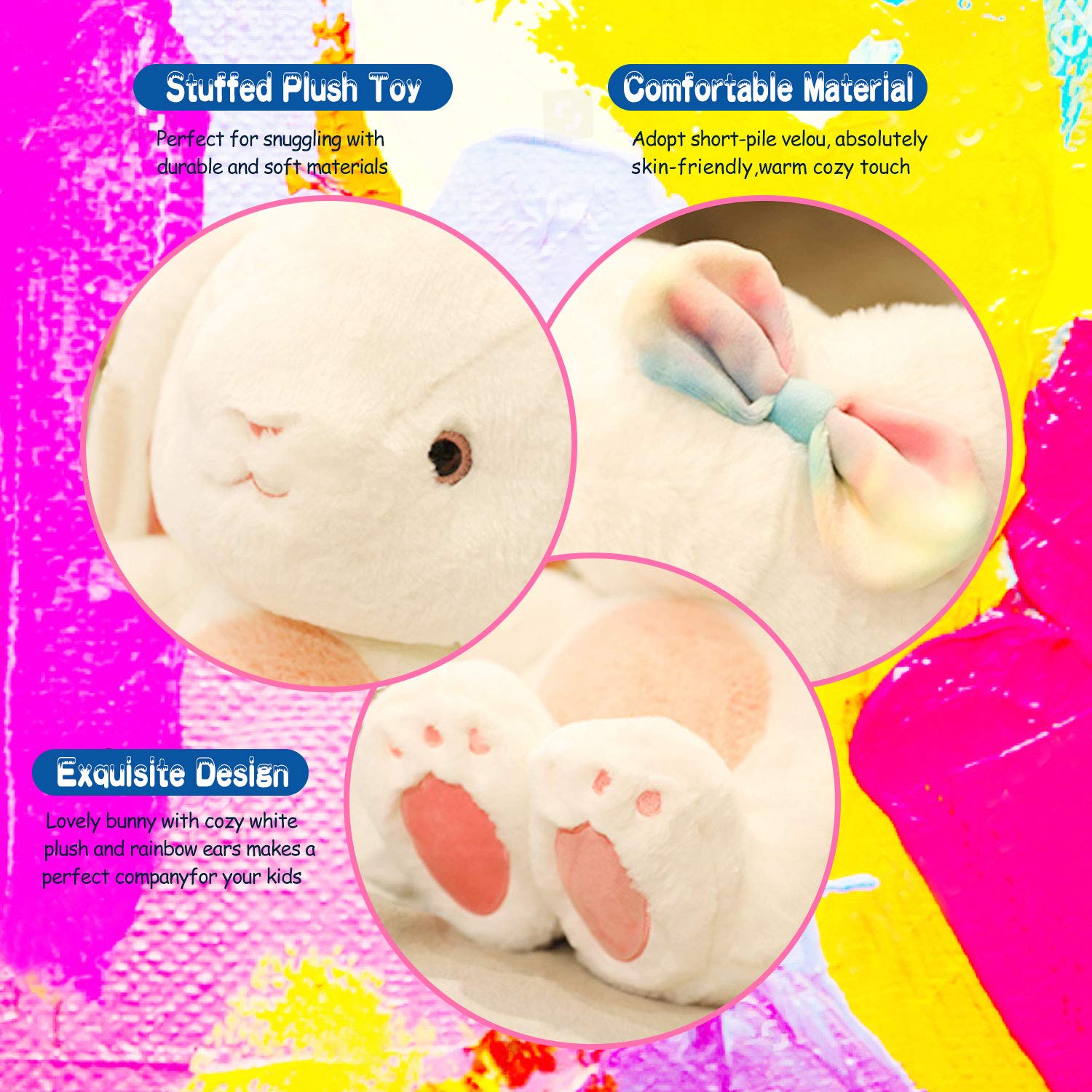 Prefilled Jumbo Easter Eggs with 9.8 inch White Easter Plush Bunny Stuffed Animal Easter Gifts for Kids Boys Girls, Easter Basket Stuffers/Fillers, Easter Egg Hunt, Easter Party Favor