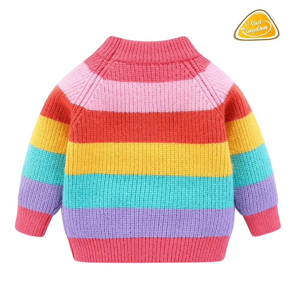 Mud Kingdom Fall Tops Baby Boys Girls Rainbow Stripes Ribbed Knit Color Block Long Sleeve Sweater Pink 12-18 Months