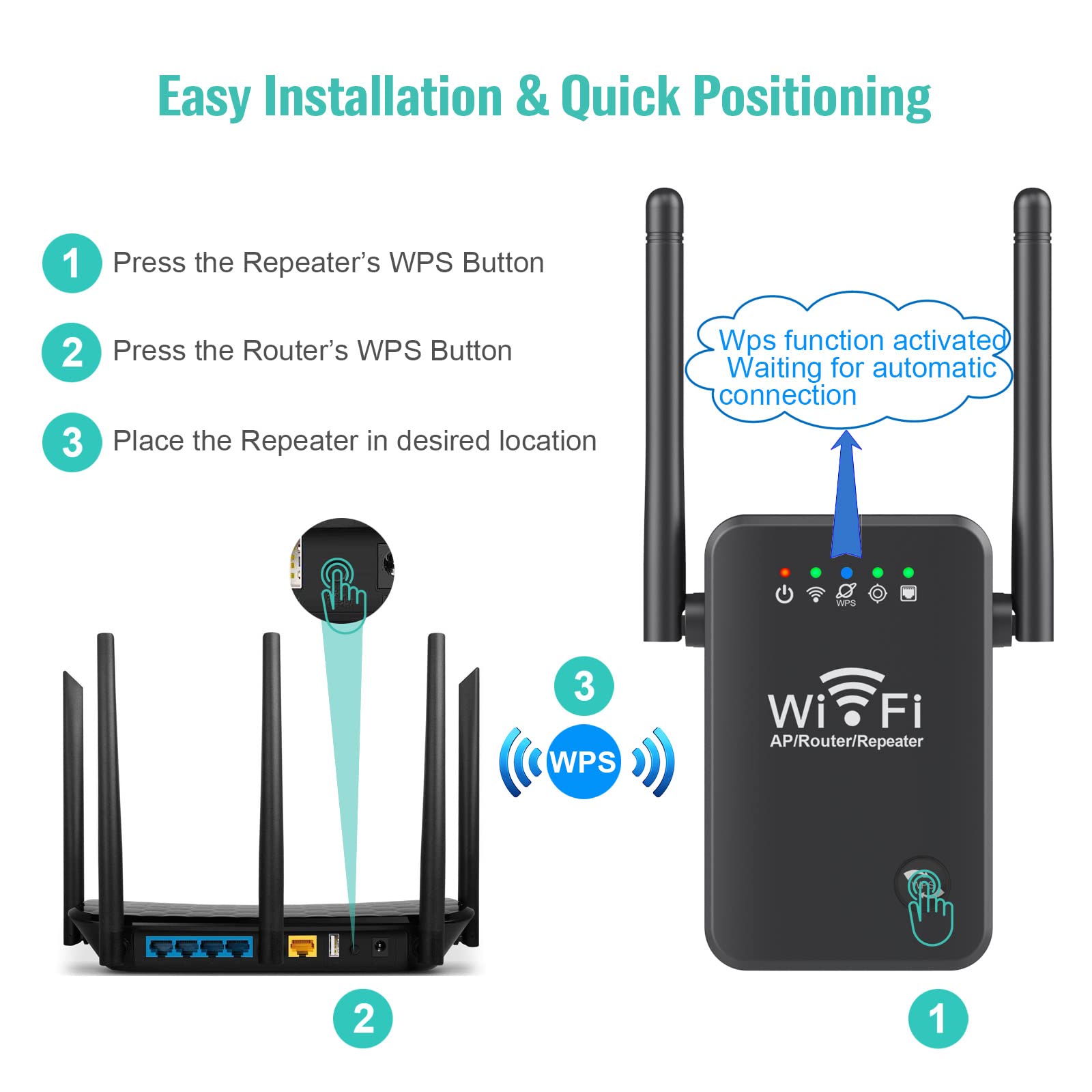 Amake WiFi Extender WiFi Extenders Signal Booster for Home, Single Band WiFi Range Extender, Internet Booster, Supports Access Point, Wall Plug Design
