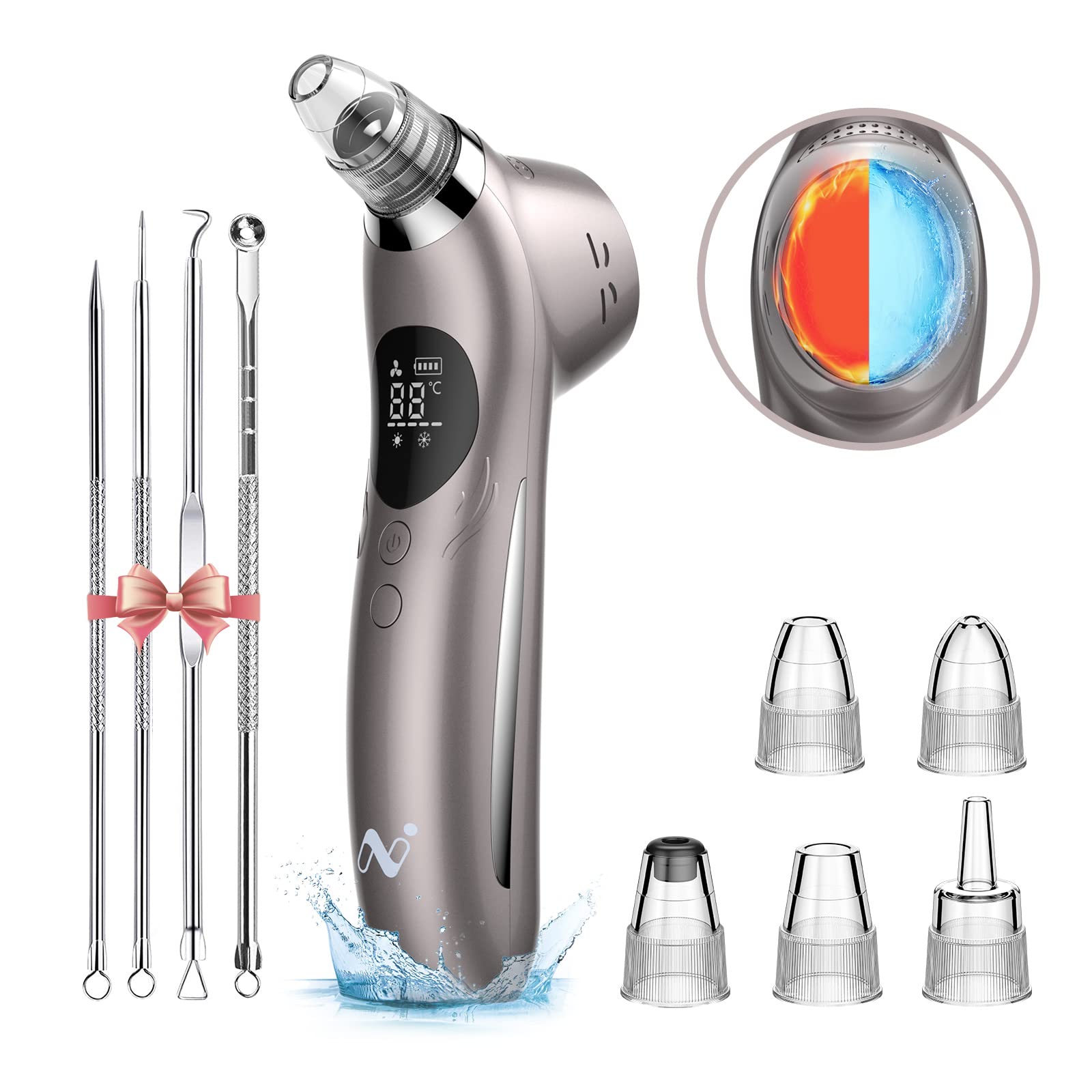 Blackhead Remover Pore Vacuum, Electric Pore Extractor with Hot & Cold Compress, 68kPa Facial Acne Comedone Whitehead Black Head Cleaning Tool Kit, 5 Suction Probes, USB Rechargeable Acne Cleaner