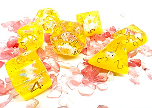 Heartstring Polyhedral DND Dice Set (7pcs), Unicorn Dice Set for Dungeons and Dragons RPG MTG and Other Table Games (Blue/Red/Purple/Yellow Unicorn) (Yellow)