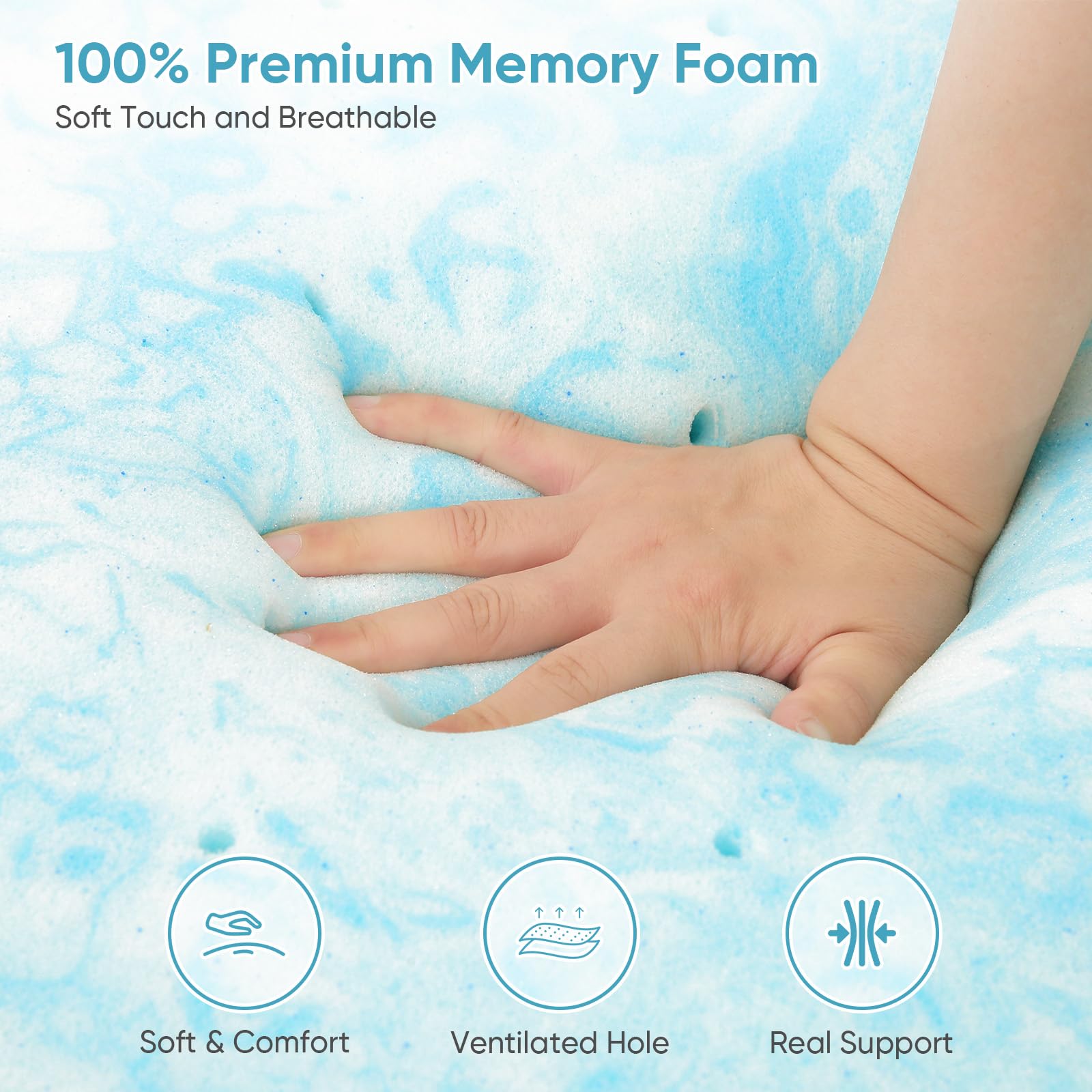 BedsPick Twin Memory Foam 2" Mattress Topper, Gel Infused, Plush, Breathable, CertiPUR-US, Oeko-Tex Standard 100