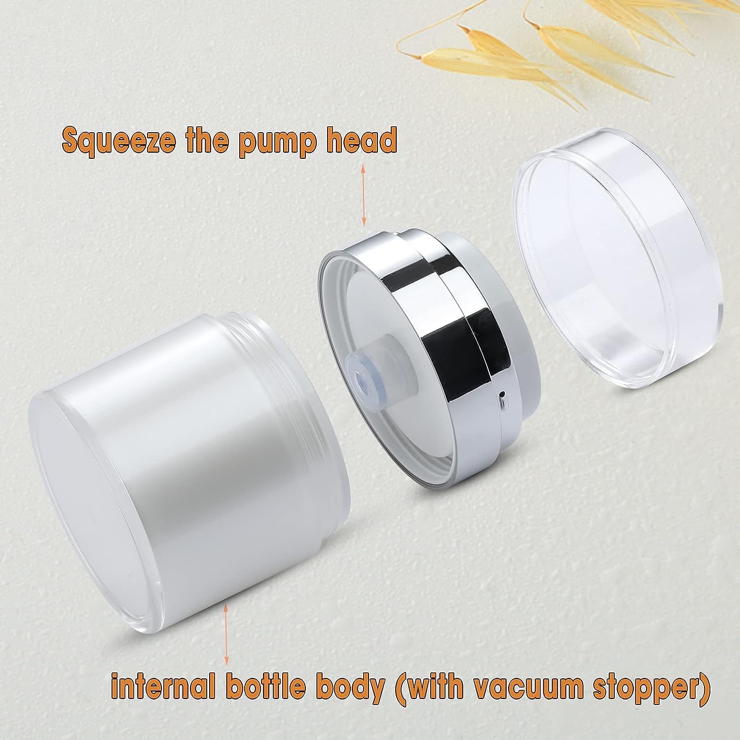 Airless Pump Jar, Airless Pump Bottles, Drunk Elephant Container, Moisturizer Container Used for Lotions, Creams, Serums, And Makeup, Travel Containers Push Down Pump Dispenser 1.7 OZ