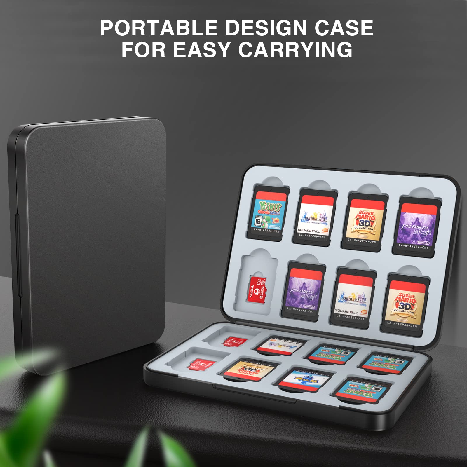 HEIYING Game Card Case for Nintendo Switch&Switch OLED,Portable Switch Lite Game Card Storage Case with 16 Game Card Slots and 16 Micro SD Card Slots. (Black)