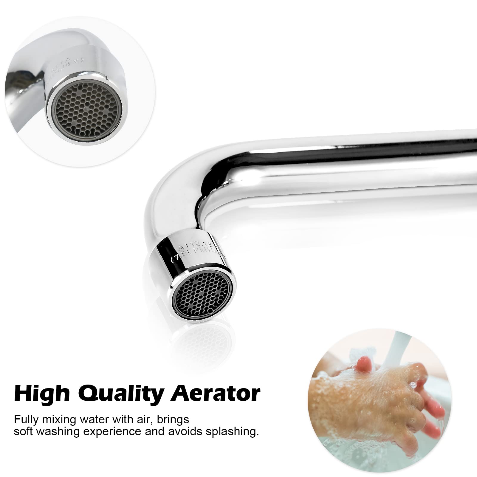 Commercial Bar Sink Faucet 4 Inch Center Deck Mount Bar Sink Faucet 2 Hole Brass Constructed & Chrome Polished with 12" Swivel Spout & Dual Lever Handles
