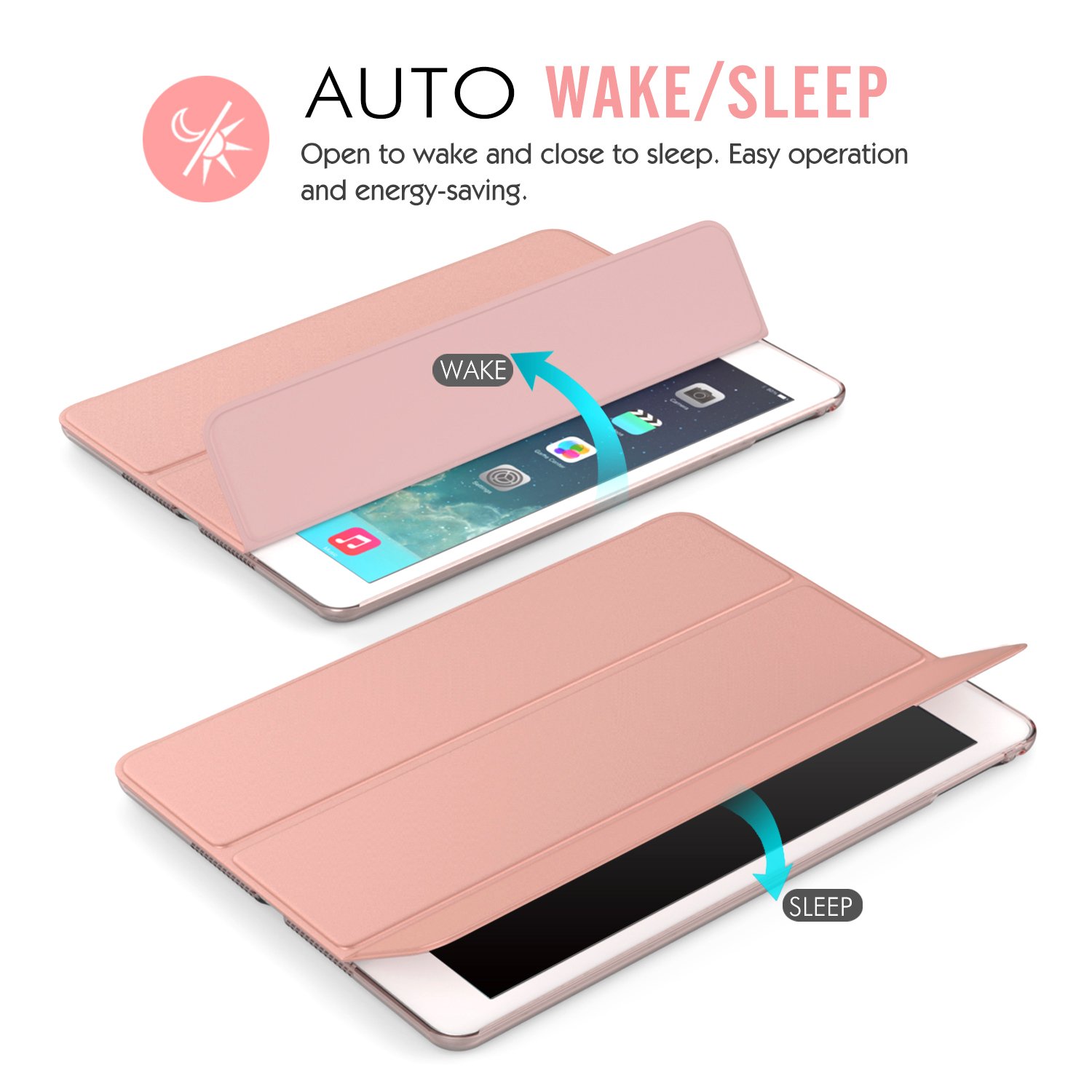 MoKo Case Fit iPad Air 2 - Slim Lightweight Smart Shell Stand Cover with Translucent Frosted Back Protector Fit iPad Air 2 9.7" Tablet, with Auto Wake/Sleep, Rose Gold