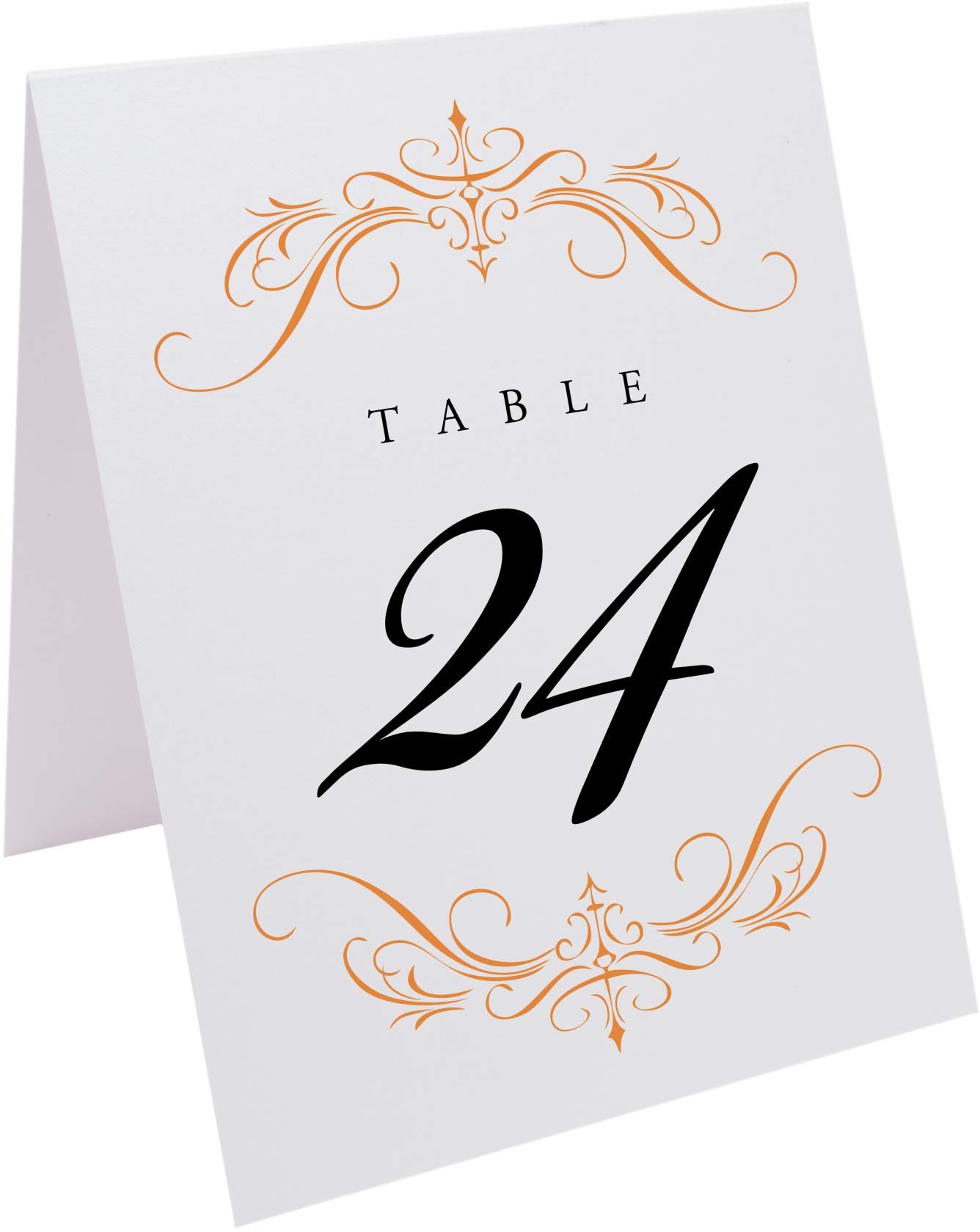 Classic Flourish Wedding Table Numbers, Orange, 1-35, Double Sided, Tent or Use in a Stand, Great for Parties & Restaurants - Made in the USA