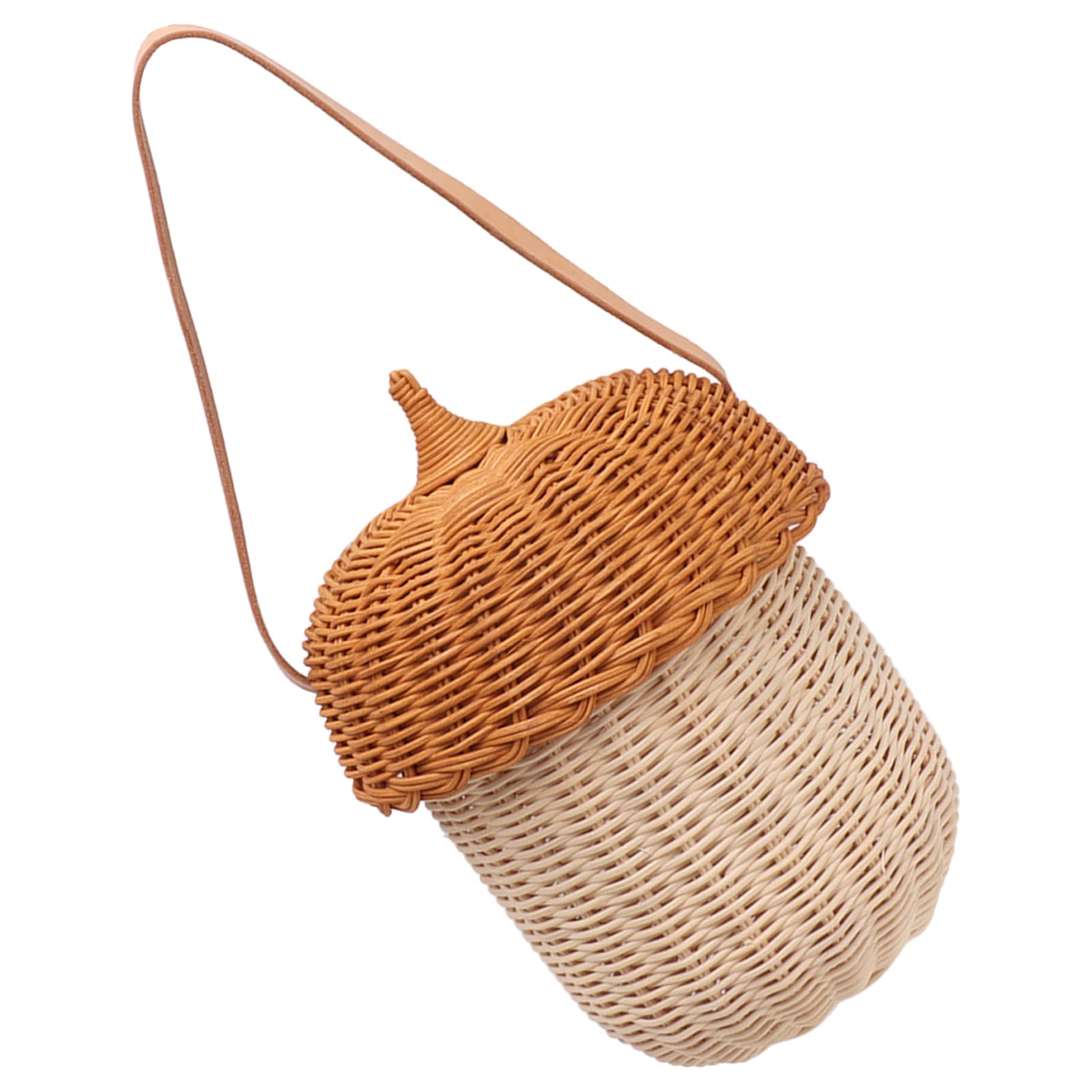 Zerodis Kids Rattan Storage Basket, Cute Photography Props Exquisite Hand Woven Decorative Rattan Basket Bag Acorn Shaped for Home (Large Handbag)