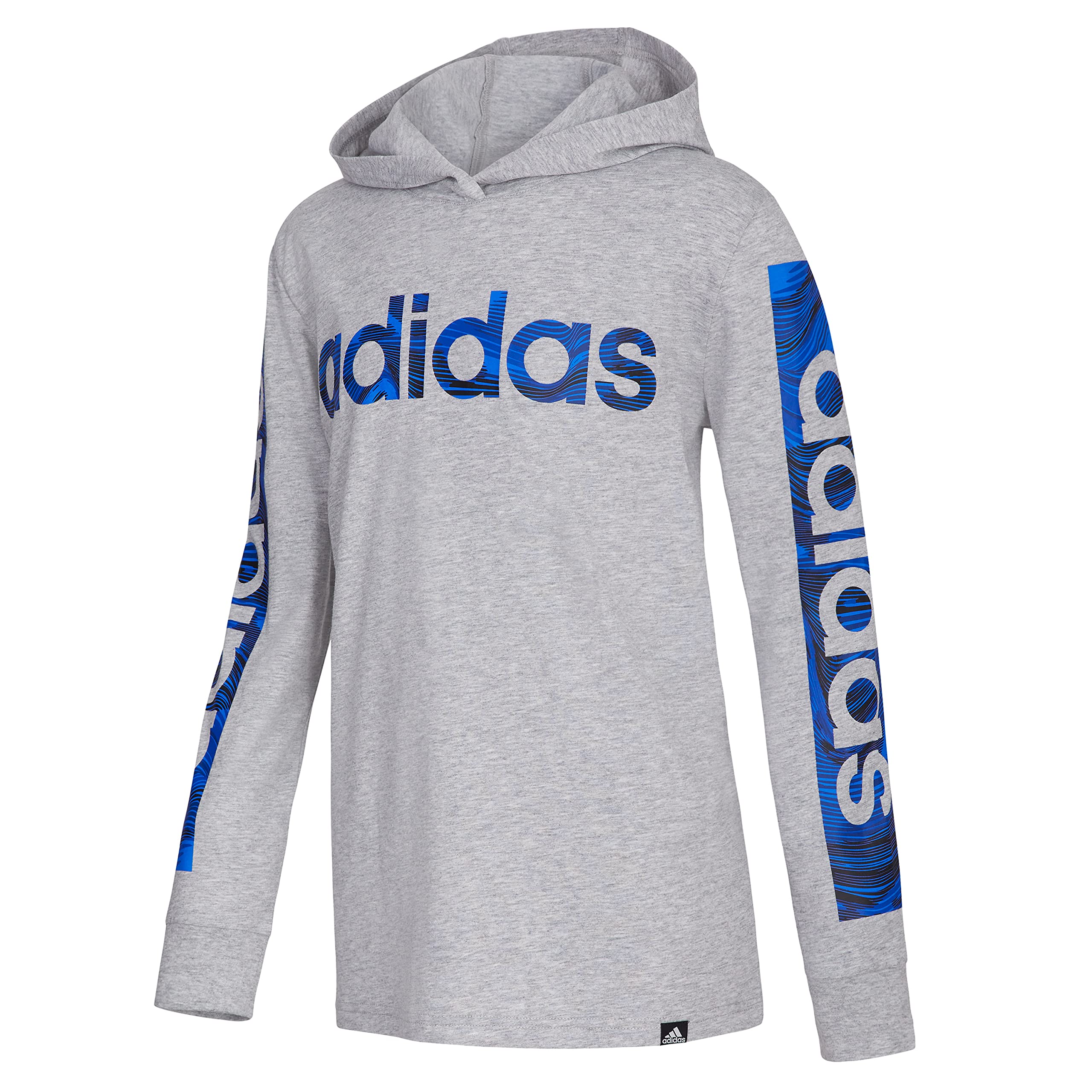 adidas boys Long Sleeve Linear Camo Hooded Heather Tee T Shirt, Charcoal Grey Heather, Small US