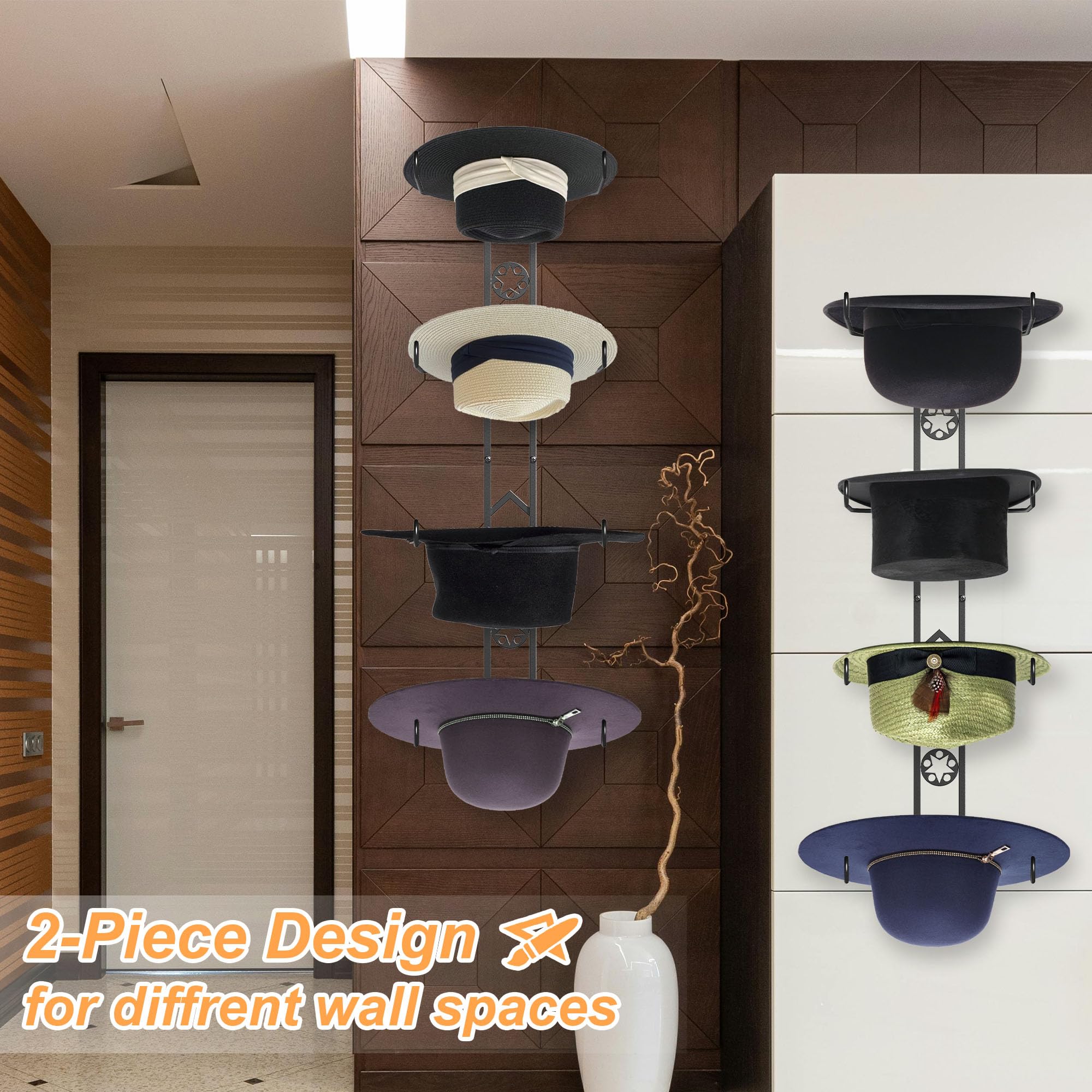 BEGULF 8 Pieces Cowboy Hat Organizer Hangers for Wall, Western Hat Rack Wall Mounted with Decorative Star, 2 Pack Metal Cowboy Hat Holder for Western, Cowboy, Beach, Fedora, Sun Hats