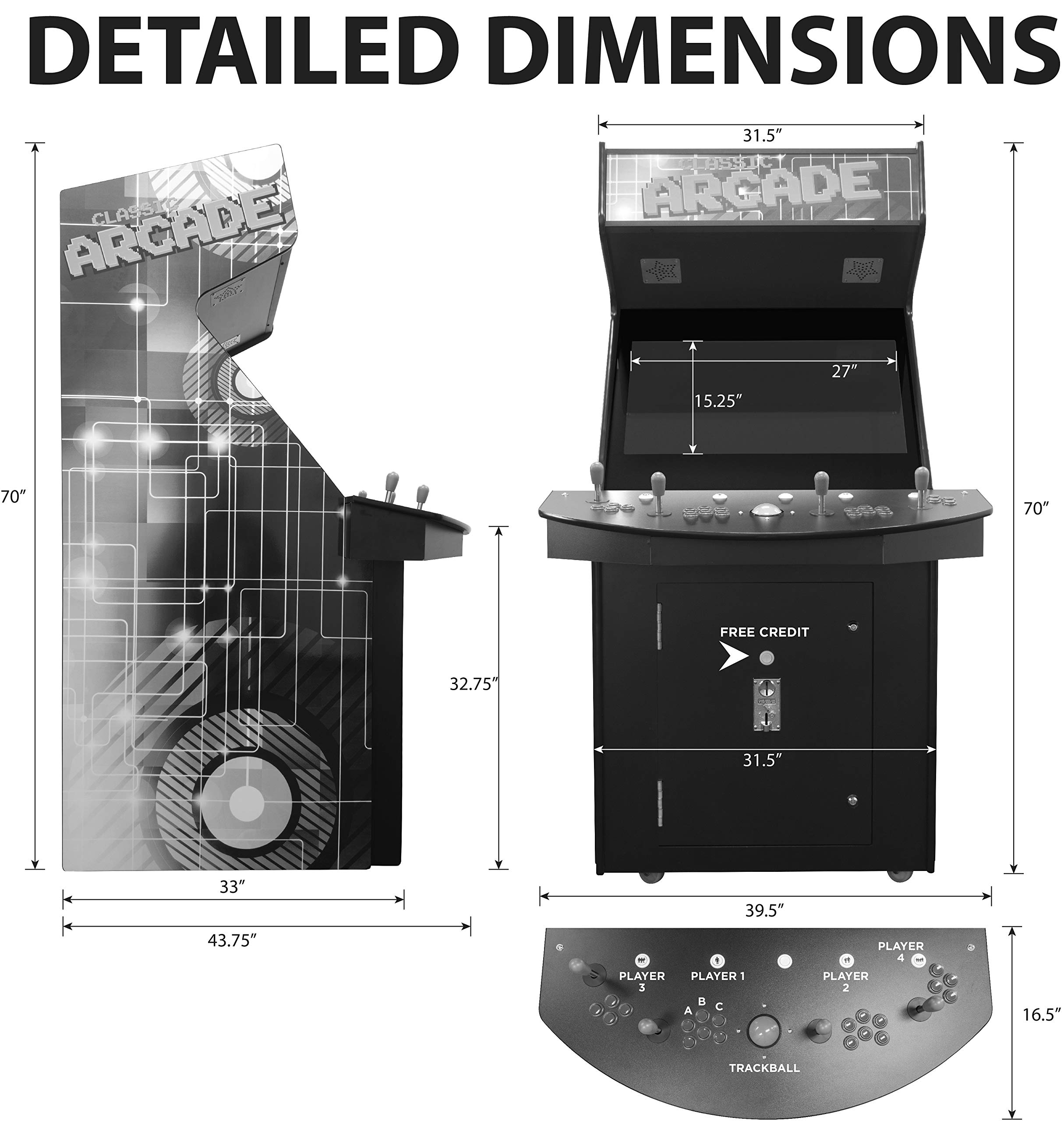 Creative Arcades Full Size Stand-Up Commercial Grade Arcade Machine | 4 Player | 3500 Games | 32" LCD Screen | 4 Sanwa Joysticks | Trackball | 2 Stools Included | 3 Year Warranty
